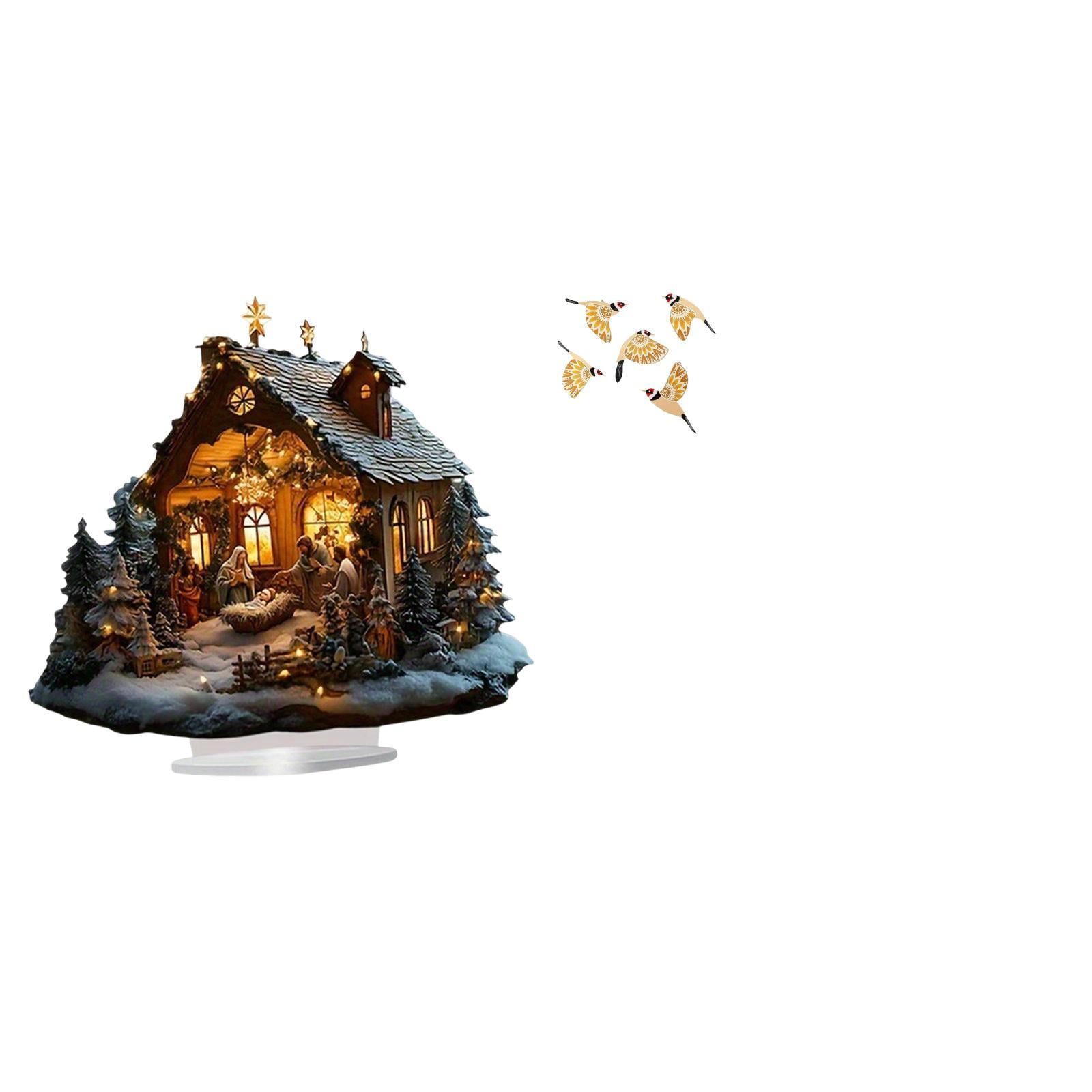 6 Pieces Acrylic Ornament Nativity Scene Sculpture Wooden Bird Wall Art ...