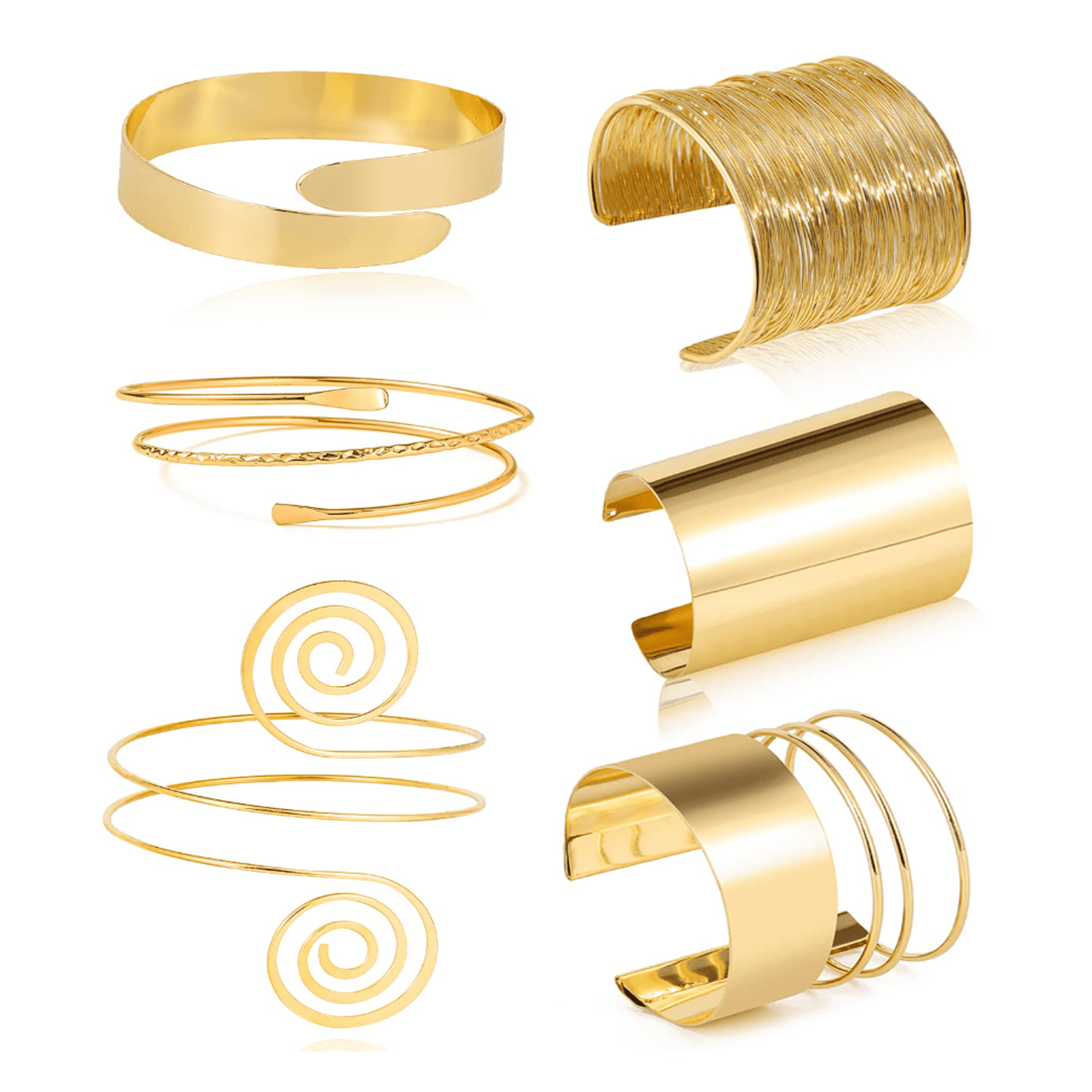 6 Pieces Arm Cuff Bracelet Set - Minimalist Simple Swirl Open Wide Wire ...