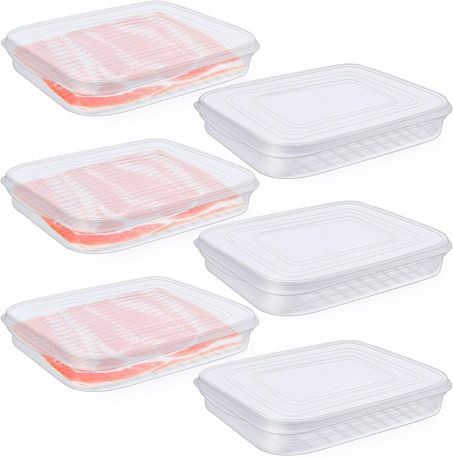 6 Pieces Bacon Keeper,Plastic Deli Meat Saver Container with Lids ...