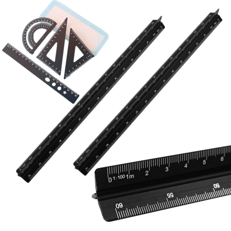 6 Pieces Black Aluminum Architect Metric Ruler Set, 2 Pieces 12 Inch ...