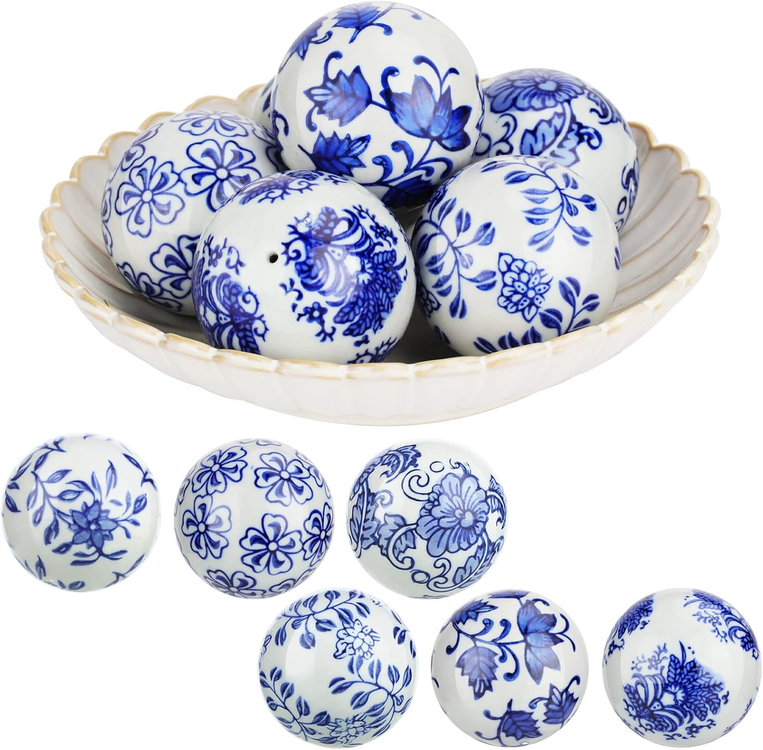 6 Pieces Blue and White Porcelain Balls Decorative Chinoiserie Orbs for ...