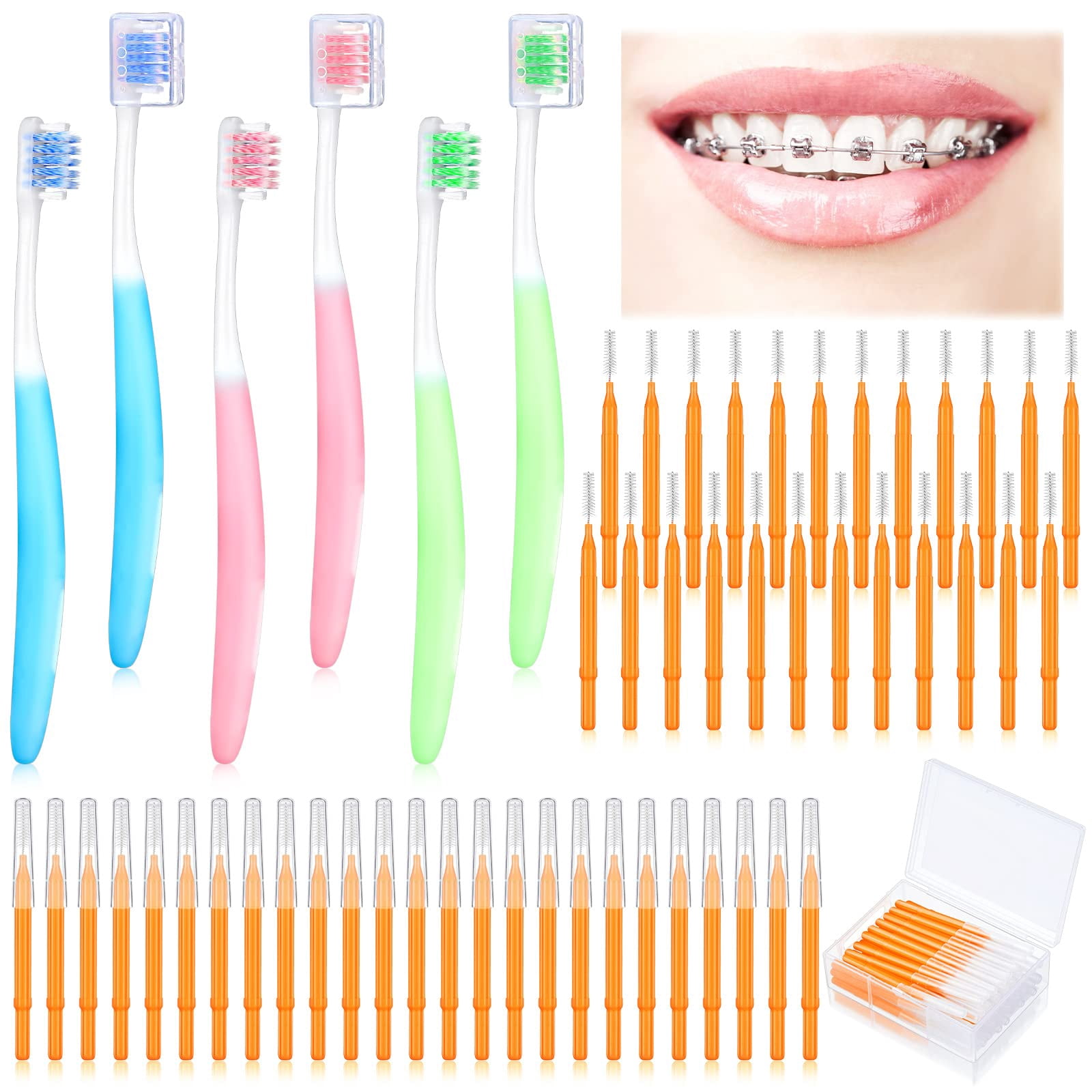 6 Pieces Brace Toothbrush V Shaped Orthodontic Toothbrush with Brush ...