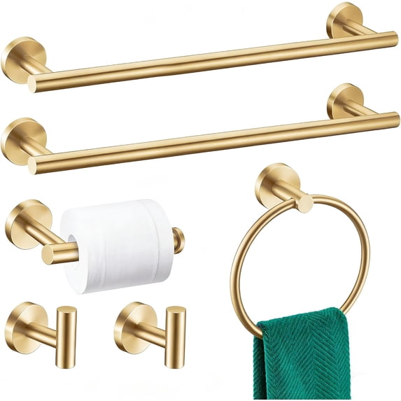 6 Pieces Brushed Gold Bathroom Hardware Accessories Set, SUS304 ...