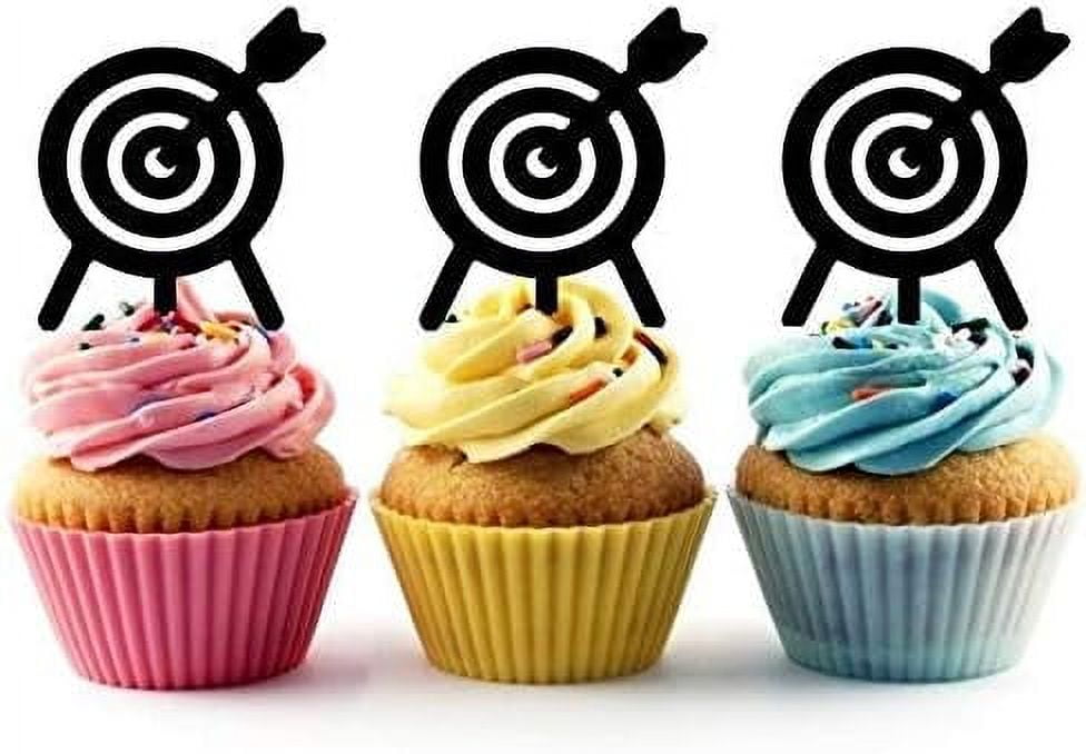 6 Pieces Bullseye Target with Arrow Silhouette Acrylic Cupcake Toppers ...