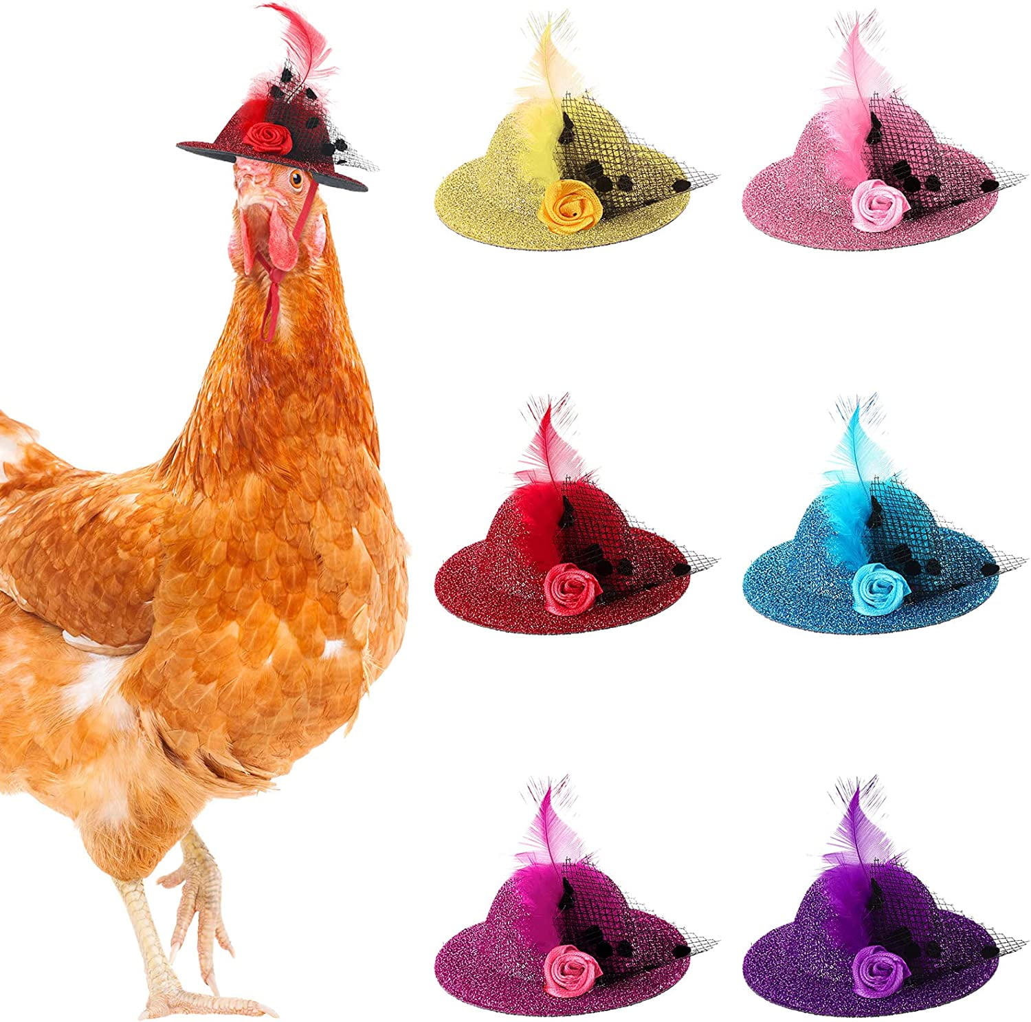 6 Pieces Chicken Hats for Hens Tiny Pets, Funny Halloween Accessories ...