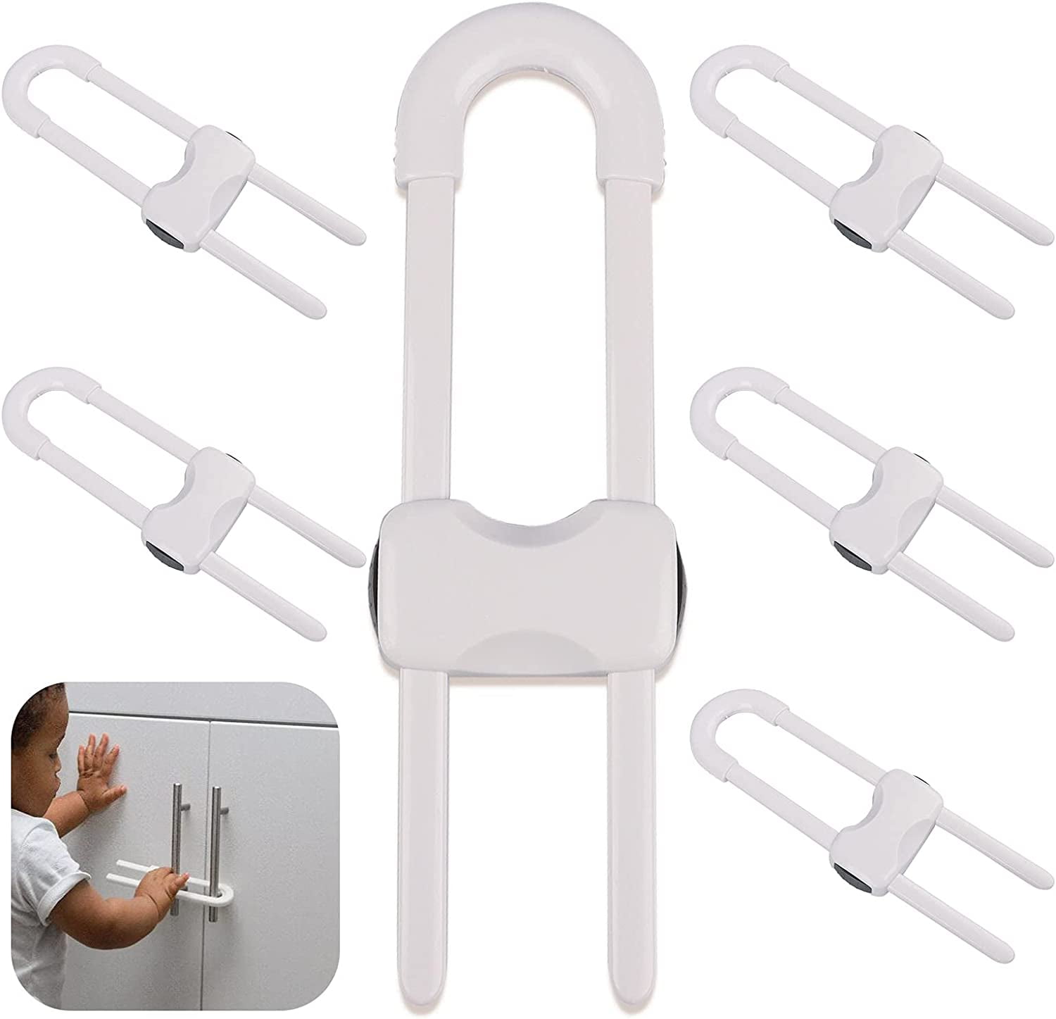 6 Pieces Child Safety Lock, Safety Cabinet Lock U-Shaped Safety Latches ...