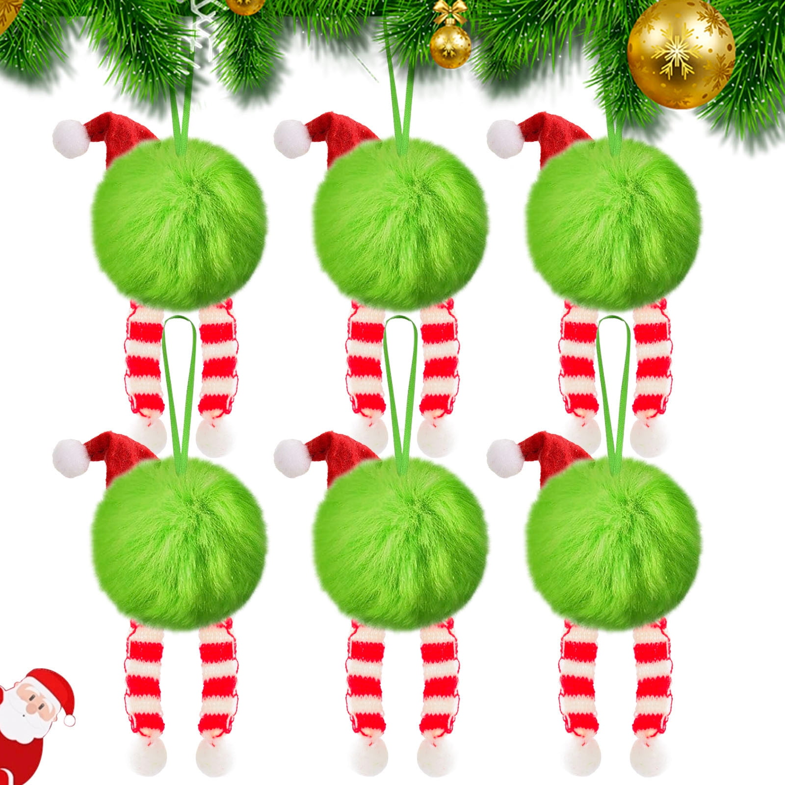 6 Pieces Christmas Green Cute Pom Pom Balls Fluffy Pompom Ball with ...
