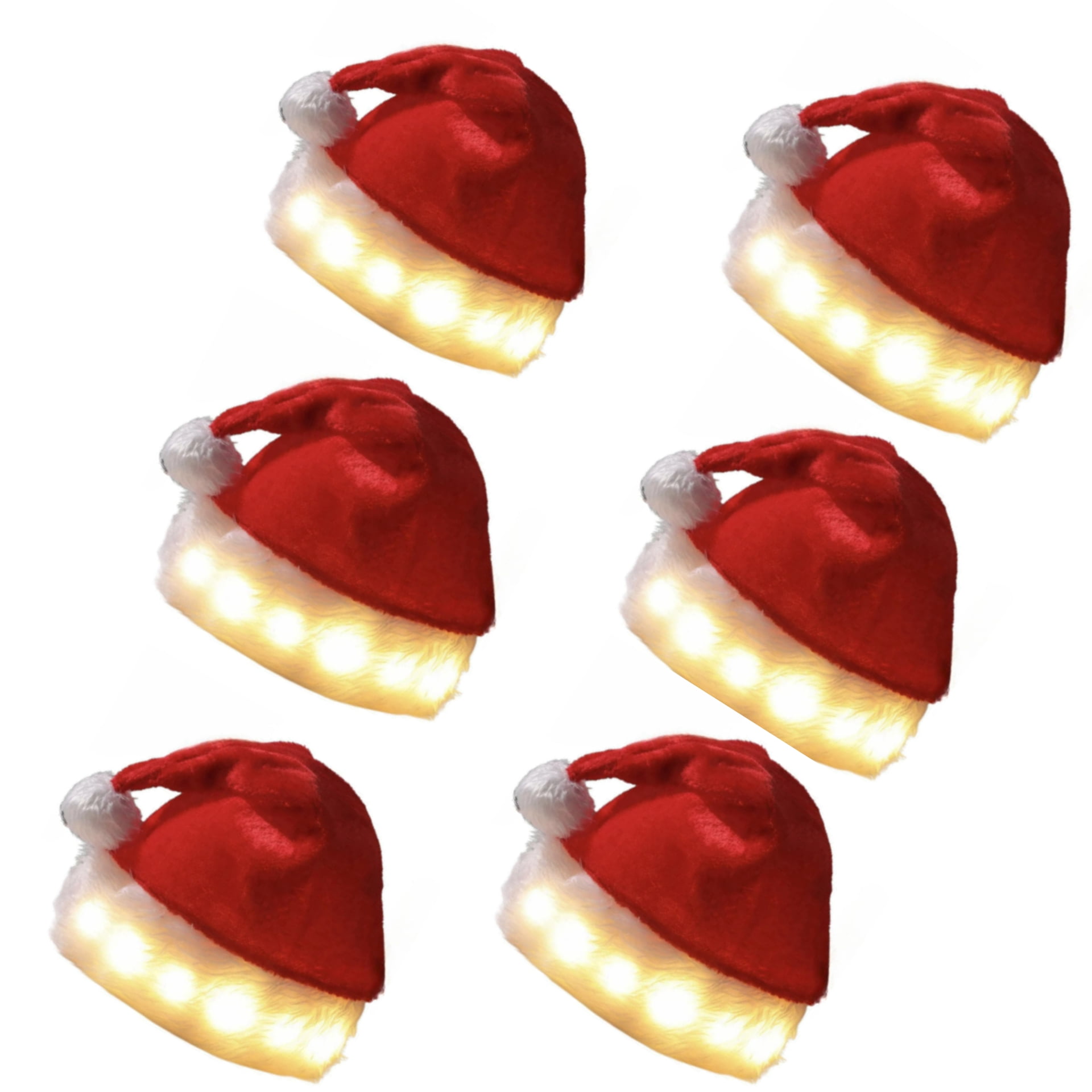 6 Pieces Christmas Hat with LED Lights 3 Modes Plush Santa Hat Light up ...