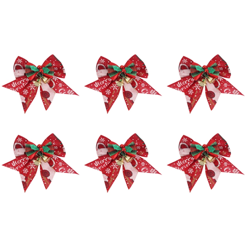 6 Pieces Christmas Tree Bow with Bells, Christmas Bows Mini Bowknot ...