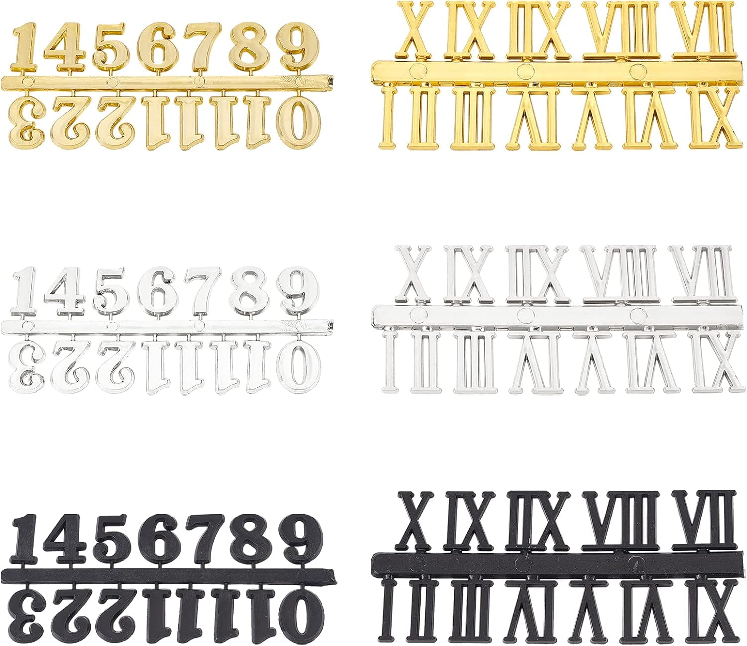 6 Pieces Clock Numerals Including Arabic and Roman Number Bell DIY ...