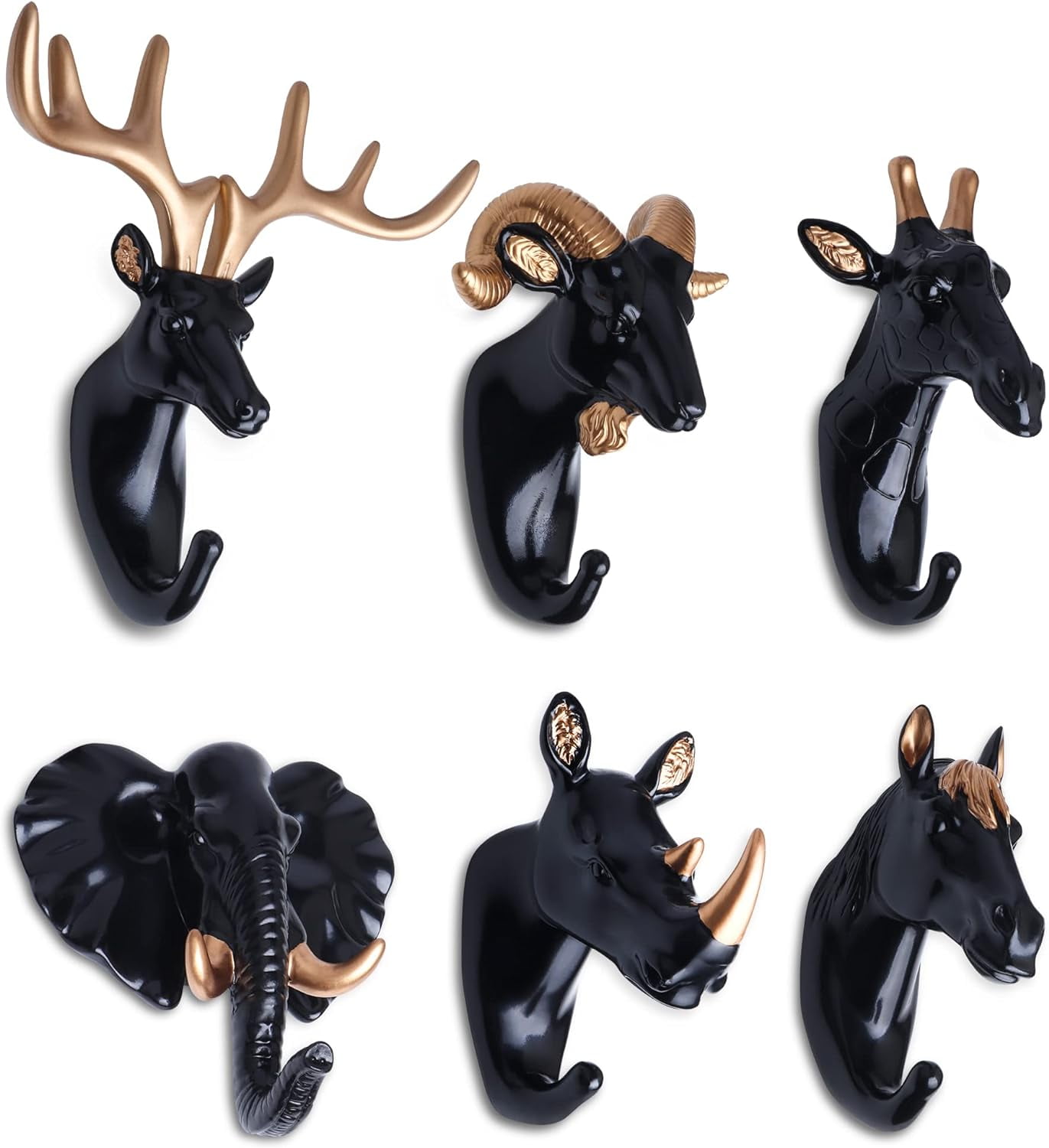 6 Pieces Coat Hooks Wall Coat Hook Animal Head Deer Elephant Goat Decorative Wall Hooks Creative ...