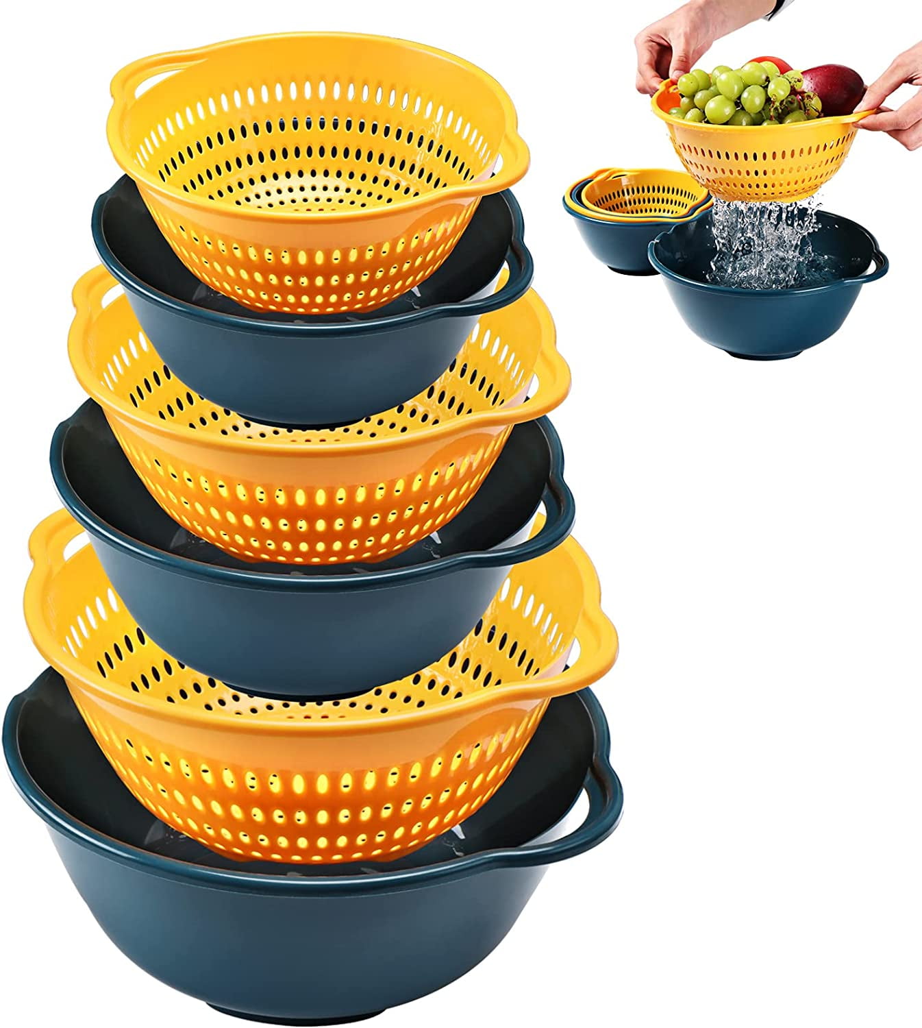 6 Pieces Colander Bowl Strainers Set,2-in-1 Plastic Kitchen Double ...