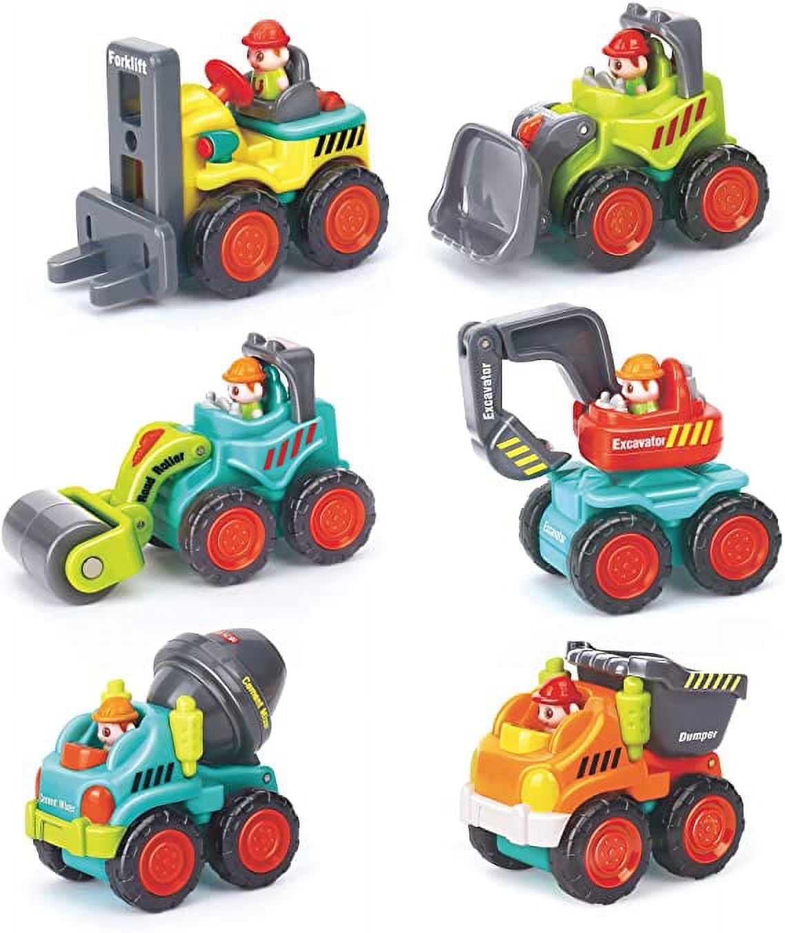 6 Pieces Construction Vehicles Toy Trucks Set - Bulldozer, Cement Mixer ...