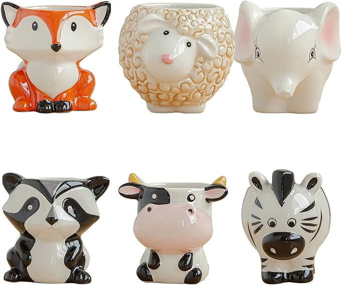 6 Pieces Cute Animal Succulent Planter Pot with Drainage Hole, Cartoon ...