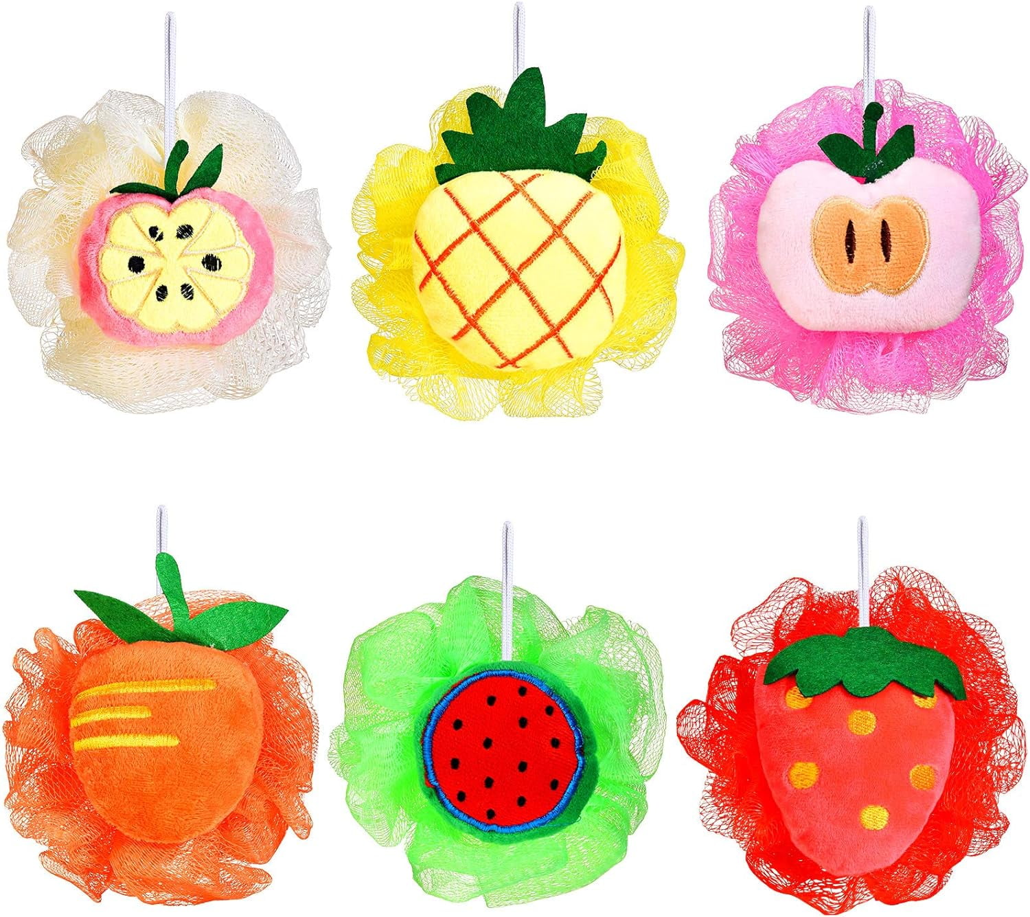 6 Pieces Cute Fruit Bath Shower Sponge Loofahs Mesh Pouf Shower Ball ...