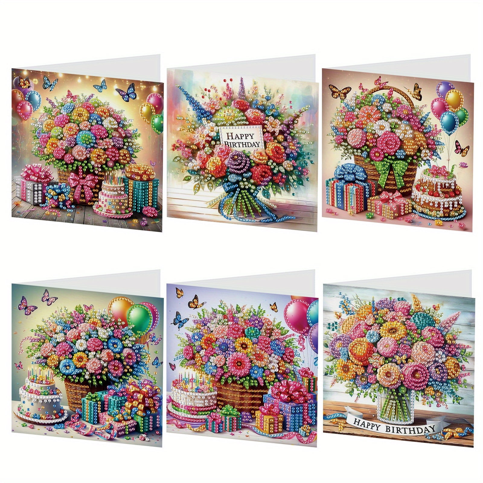 6 Pieces Diamond Art Painted Greeting Cards, Flower Basket Gift ...