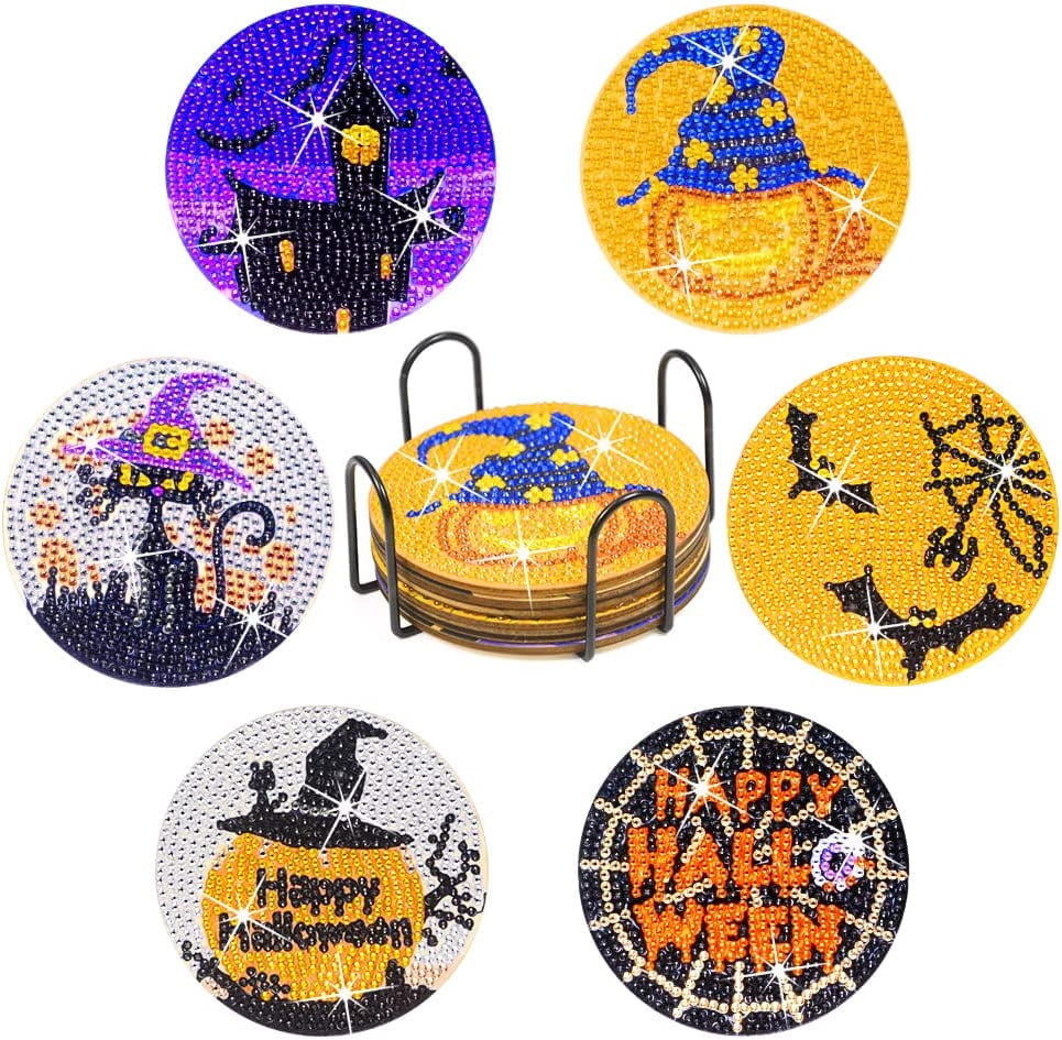 6 Pieces Diamond Painting Coaster Kit with Stand Cork Base, DIY ...