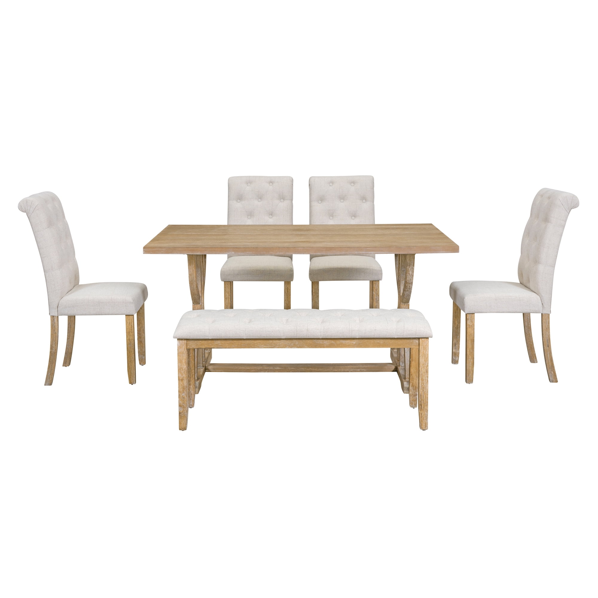 6 Pieces Dining Set, Rectangular Dinning Table With 4 Upholstered ...