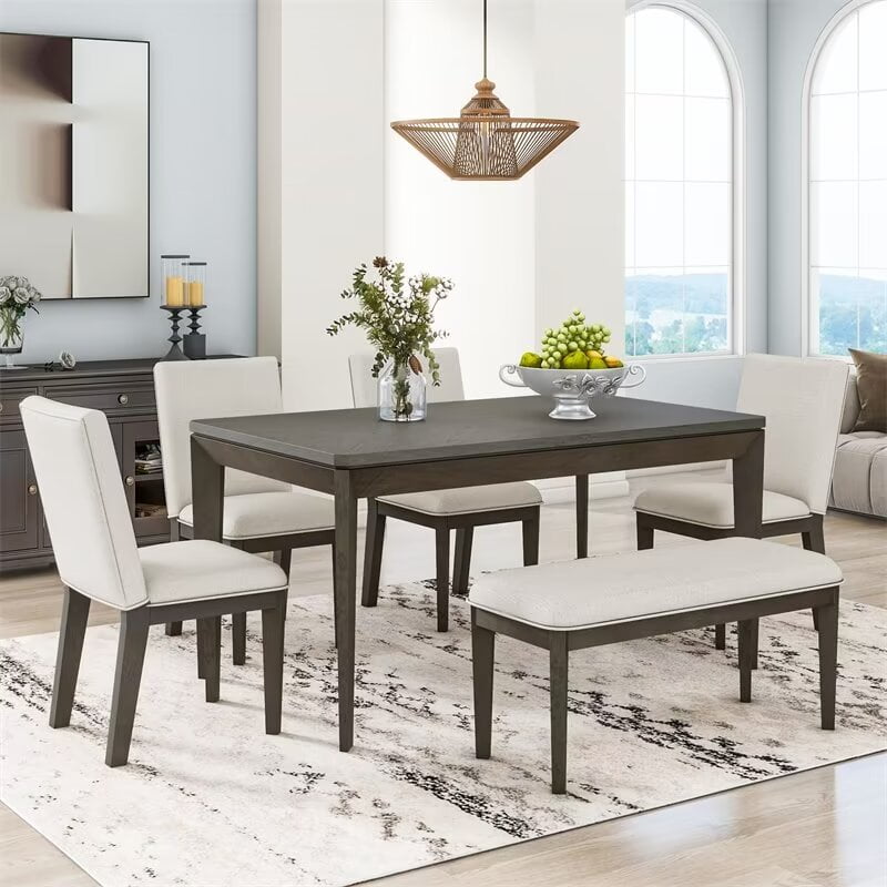 6 Pieces Dining Table Set, Farmhouse Rectangular Dining Table with ...