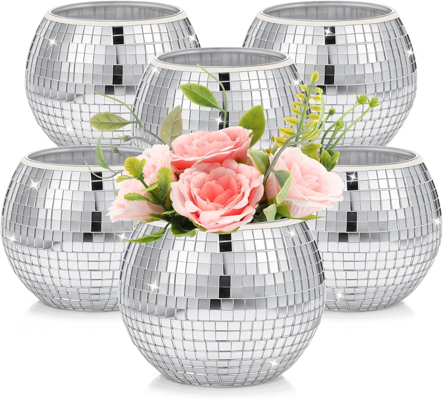 6 Pieces Disco Ball Flower Vase Mirror Disco Ball Glass Vase Planter ...