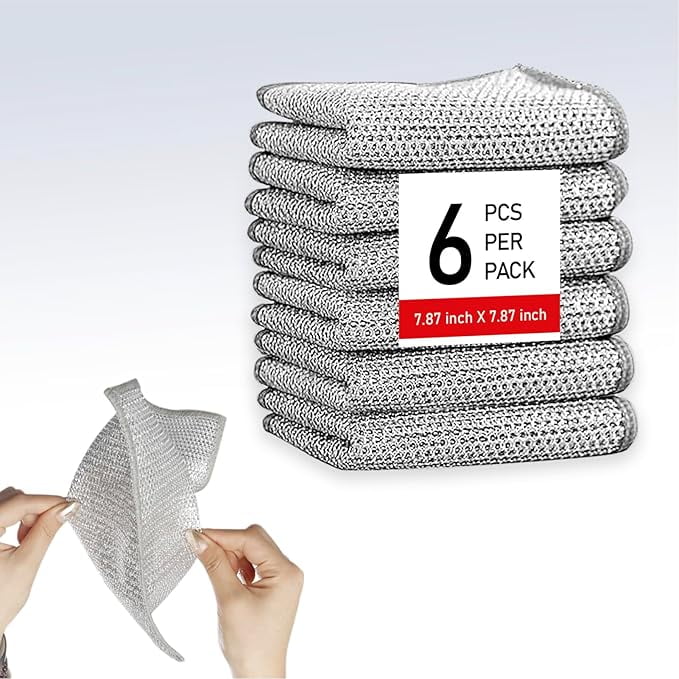 6 Pieces Double Multipurpose Wire Dishwashing Rag for Wet and Dry Dish ...
