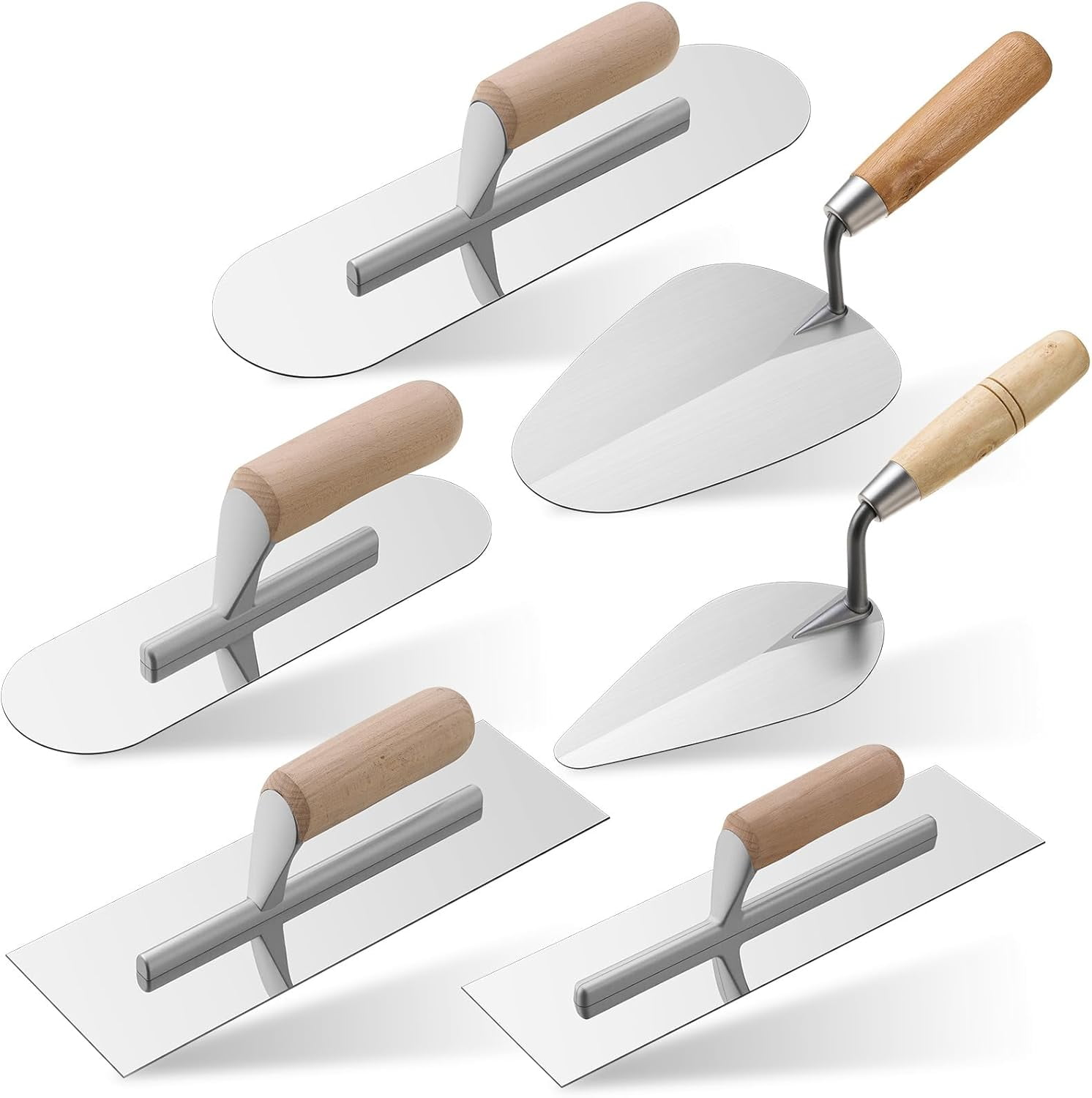 6 Pieces Drywall Trowel Concrete Tools Set with Wooden Handle Finishing ...