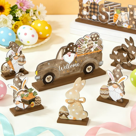6 Pieces Easter Table Decorations Wooden Bunny Signs Wood Easter ...