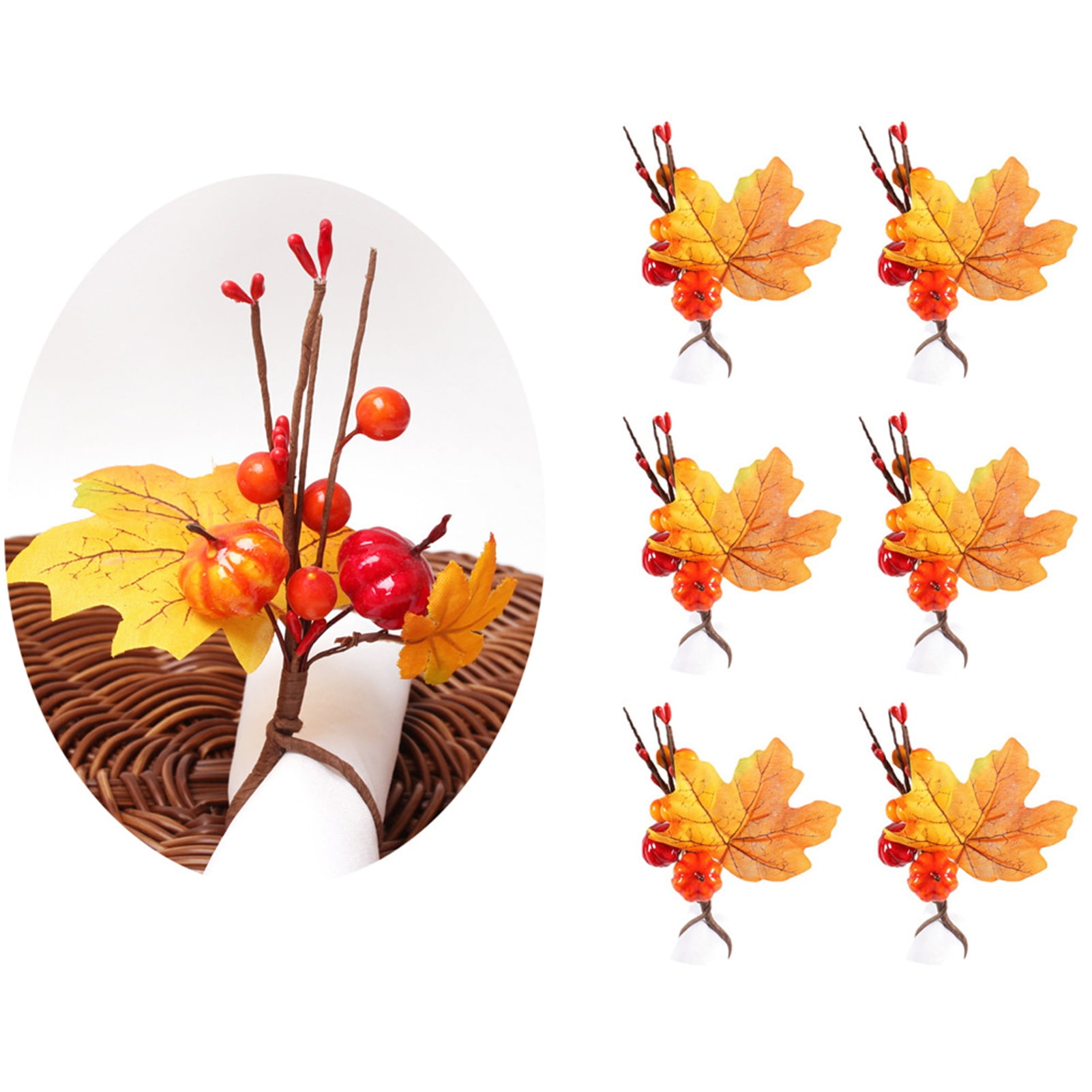 6 Pieces Fall Napkin Rings Harvest Pumpkin Berry Maple Leaves Napkin ...