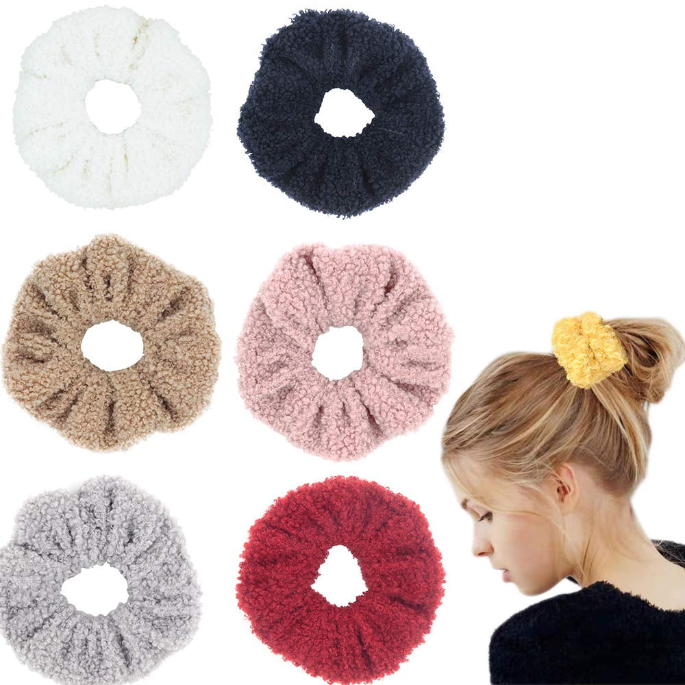 6 Pieces Faux Fur Hair Scrunchies Velvet Hair Ties Elastic Hair Bobbles ...