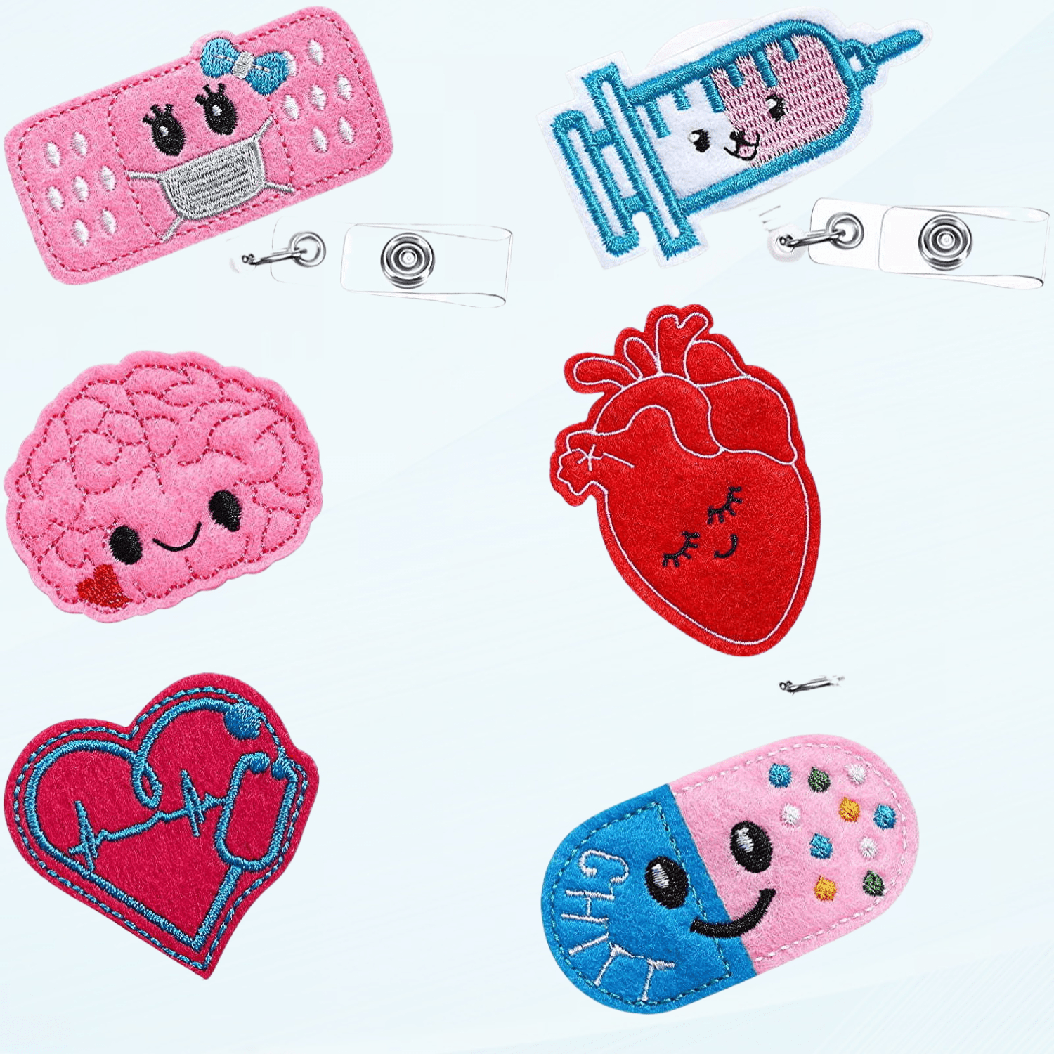 6 Pieces Felt Nurse Badge Reels Retractable Nursing Name Badge Holder ...