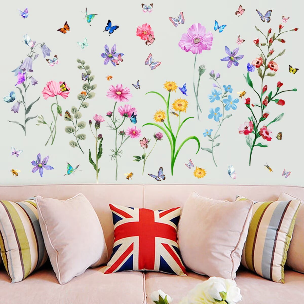 6 Pieces Flowers Wall Decals Vinyl Floral Wall Stickers Removable ...