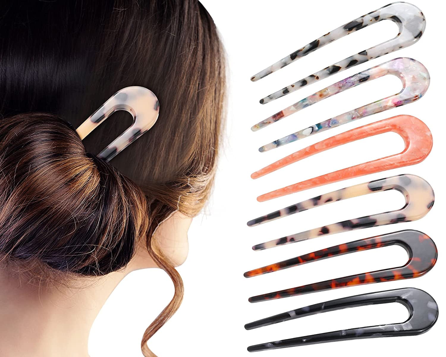 6 Pieces French Style Hair Pins Shaped Hairpin Cellulose Acetate ...