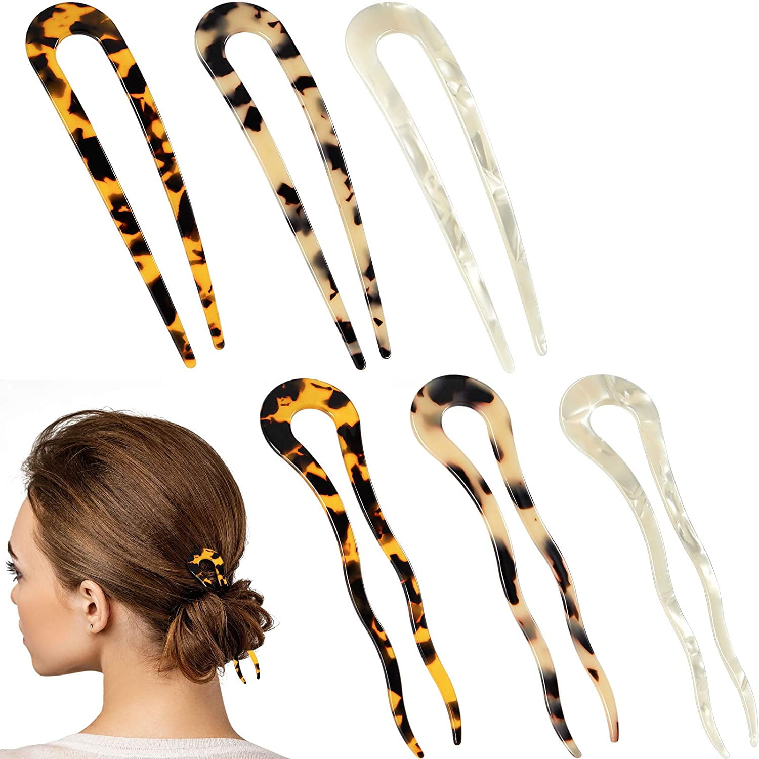 6 Pieces French Tortoise Hair P Tortoise Shell U Shaped Clips Large ...