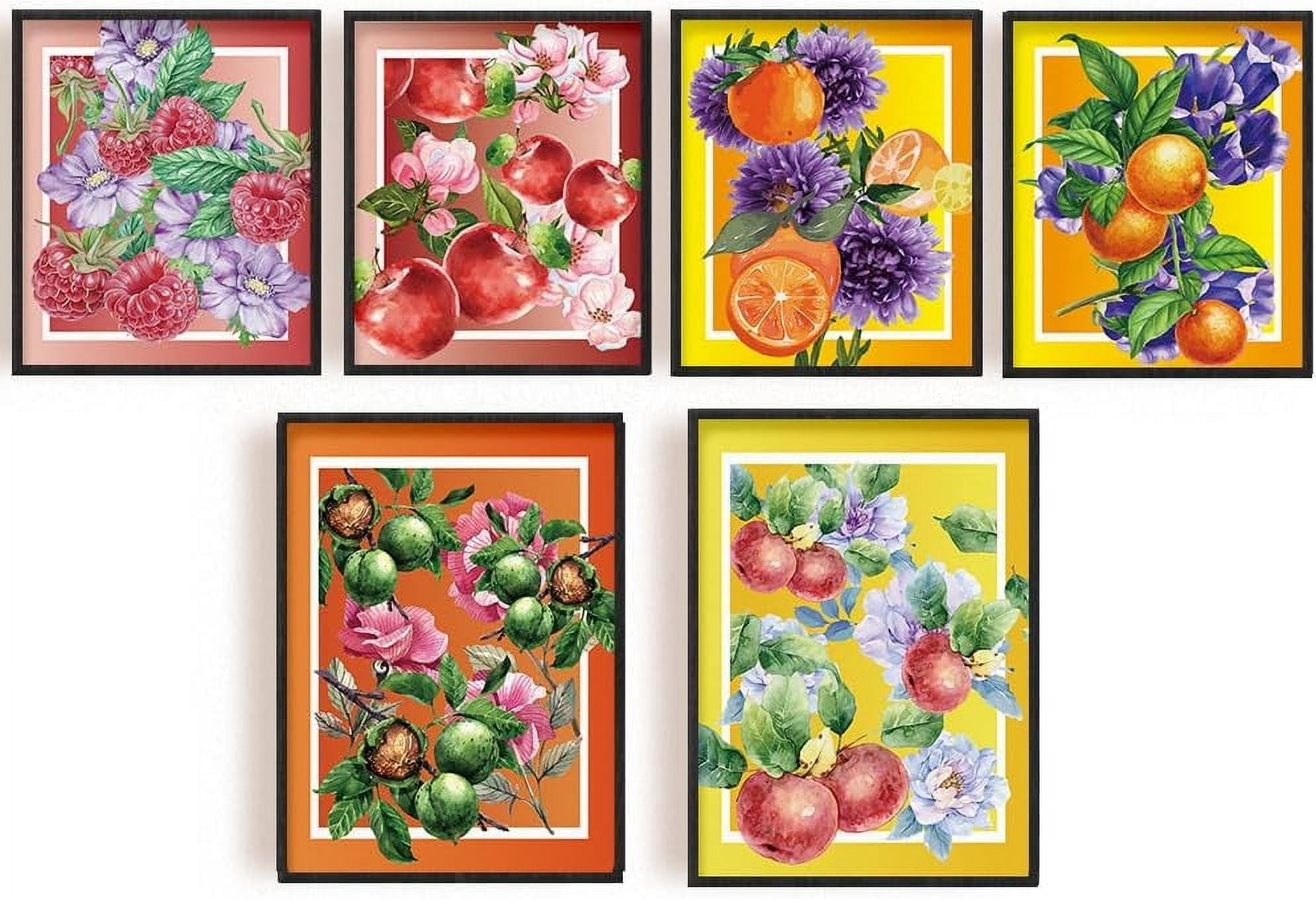 6 Pieces Fruits Plants Wall Art Prints Flowers Wall Decor Unframed ...