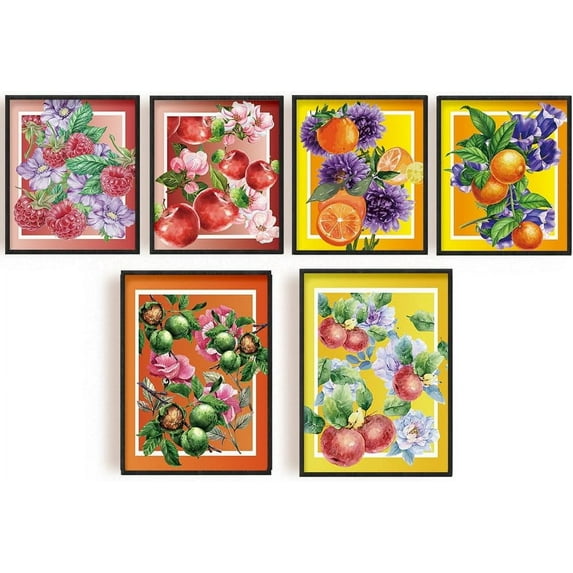 6 Pieces Fruits Plants Wall Art Prints Flowers Wall Decor Unframed ...