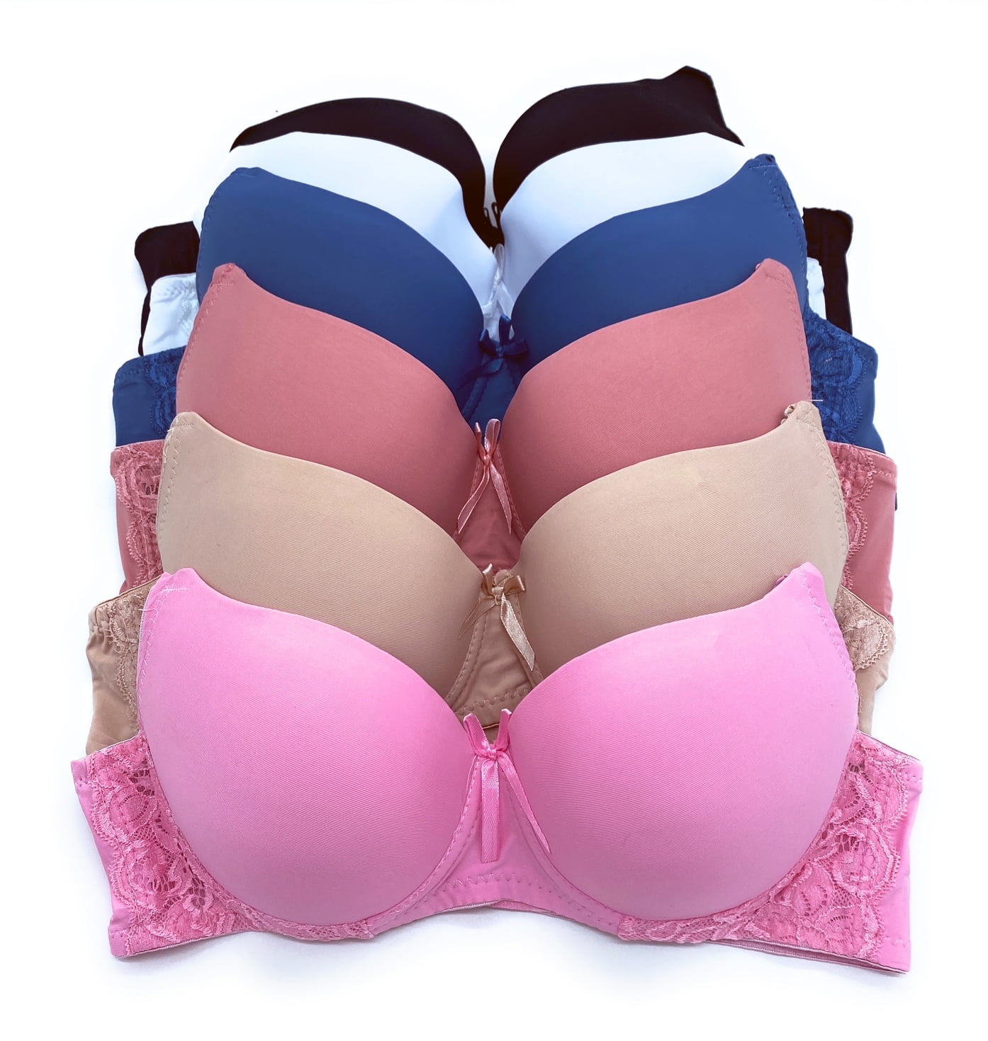 6 Pieces Full Cup Plain Push Up Bra B C Cup 38B - Walmart.com
