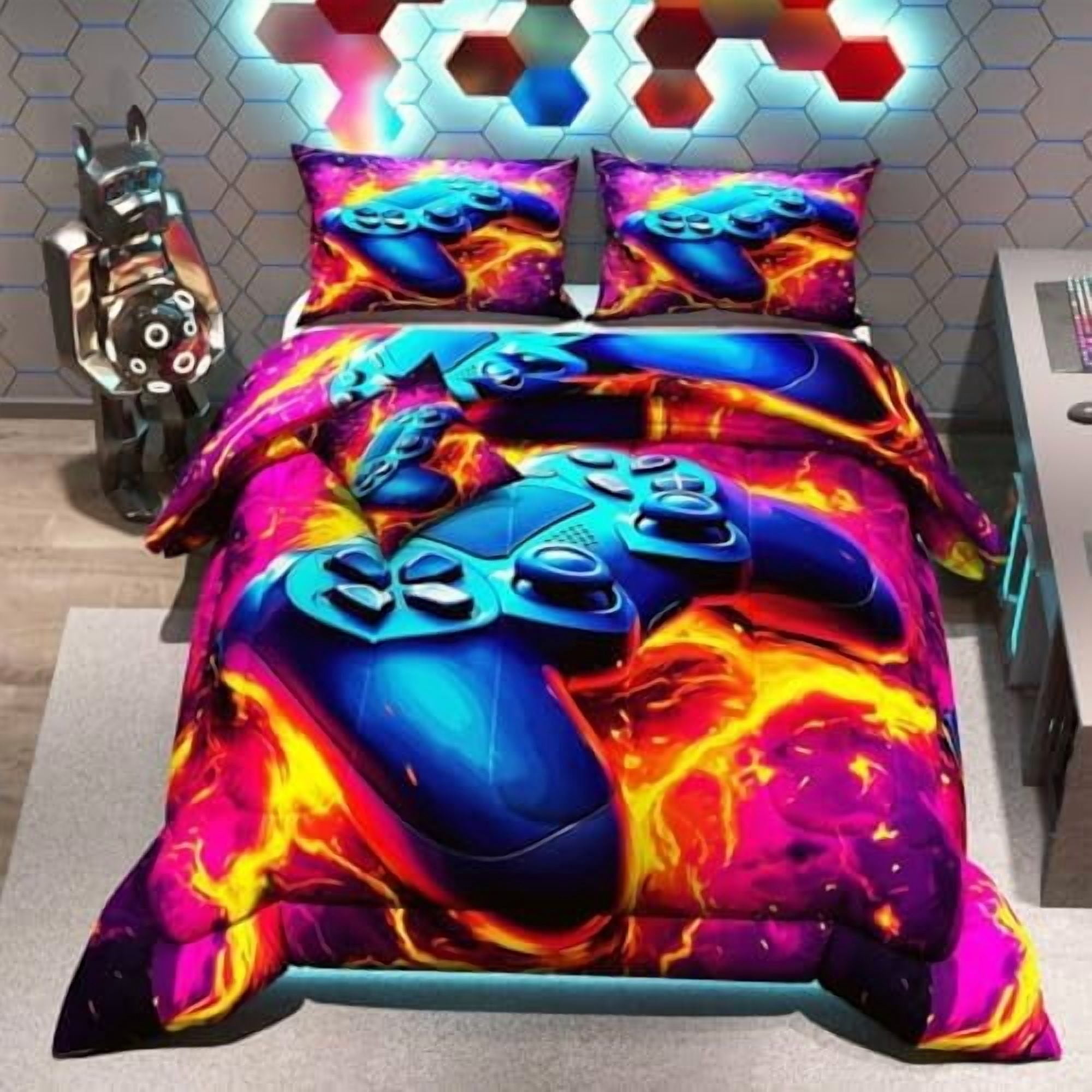 6 Pieces Gamer Comforter Sets for Boys Kids Teens,3D Galaxy Pattern ...
