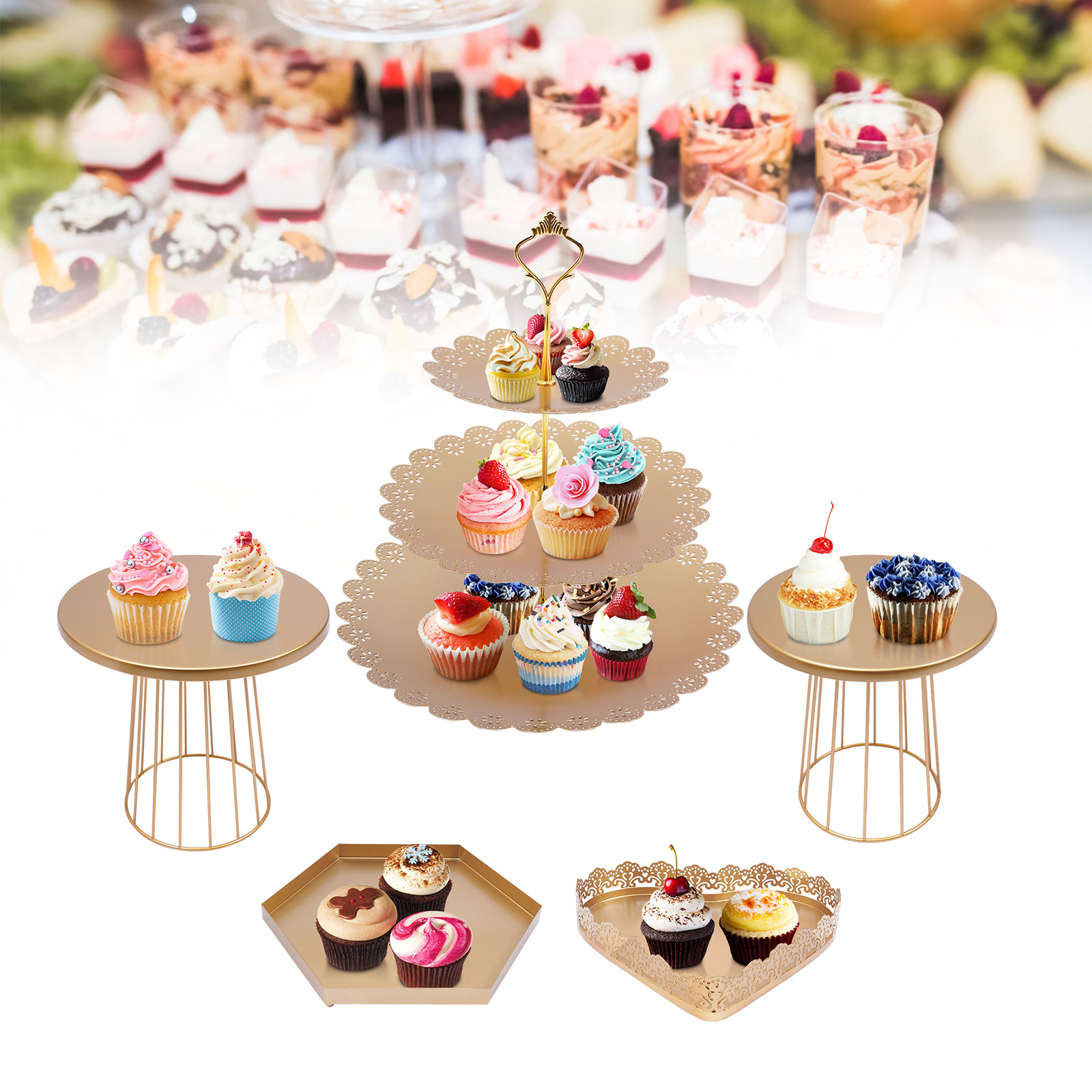6 Pieces Gold Metal Cake Stands, Cake Stand, Dessert Table Display Set ...