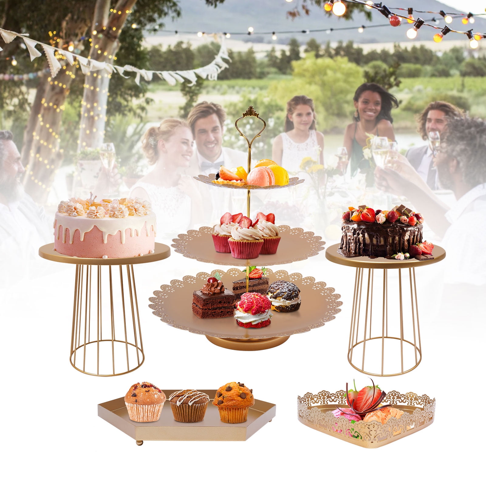 6 Pieces Gold Metal Cake Stands Dessert Table Display Set Pastry Trays ...