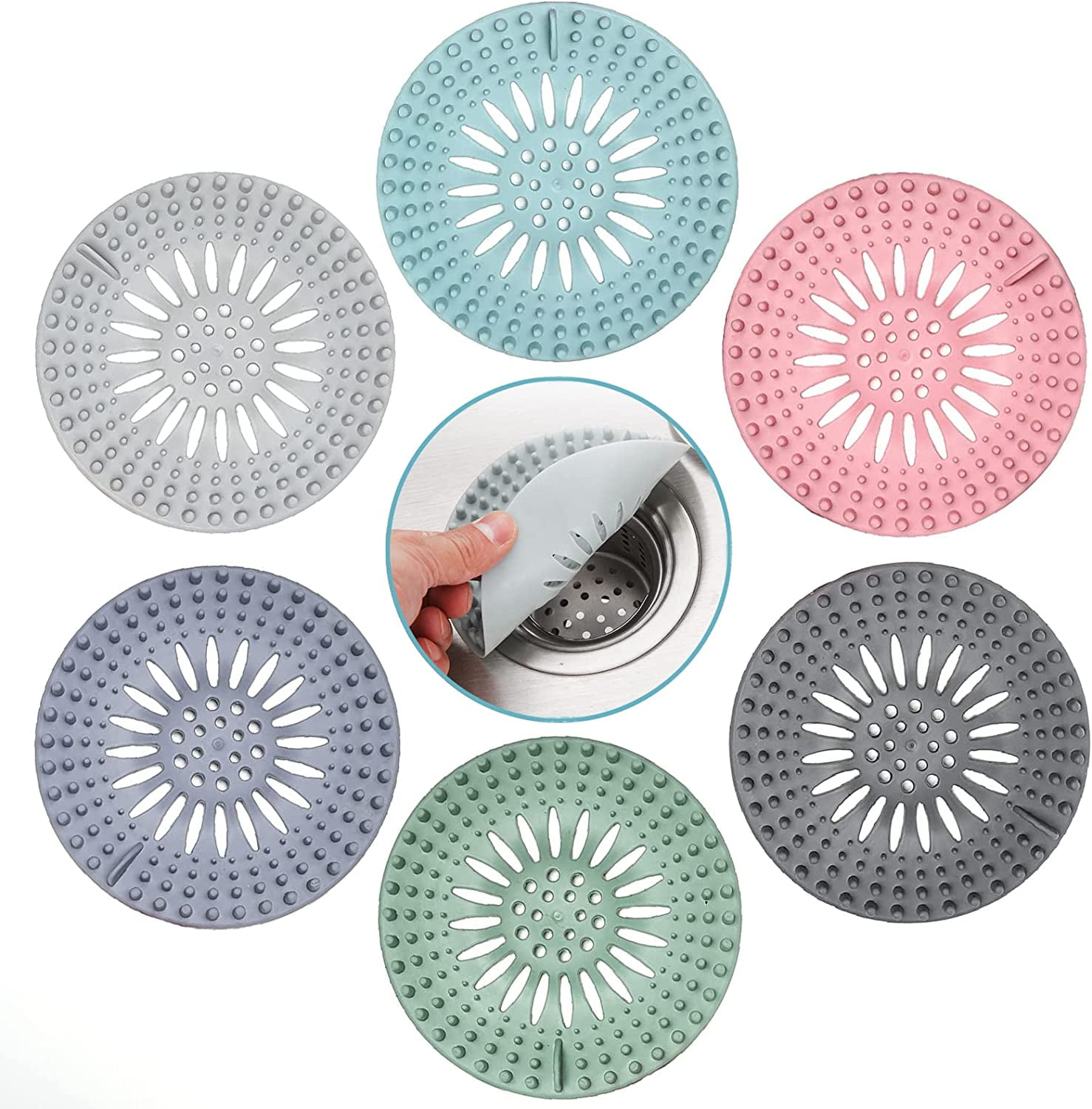 6 Pieces Hair Catcher Durable Silicone Hair Stopper Shower Drain Covers ...