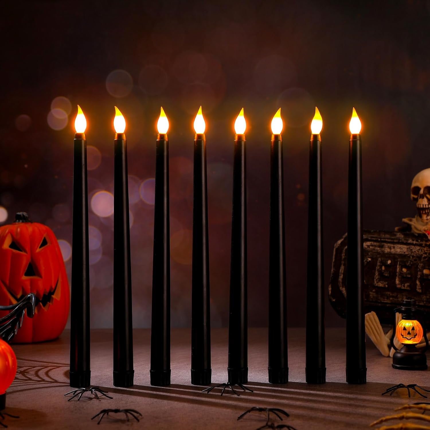 6 Pieces Halloween Flameless Taper Candles 10 Inch LED Battery Operated ...