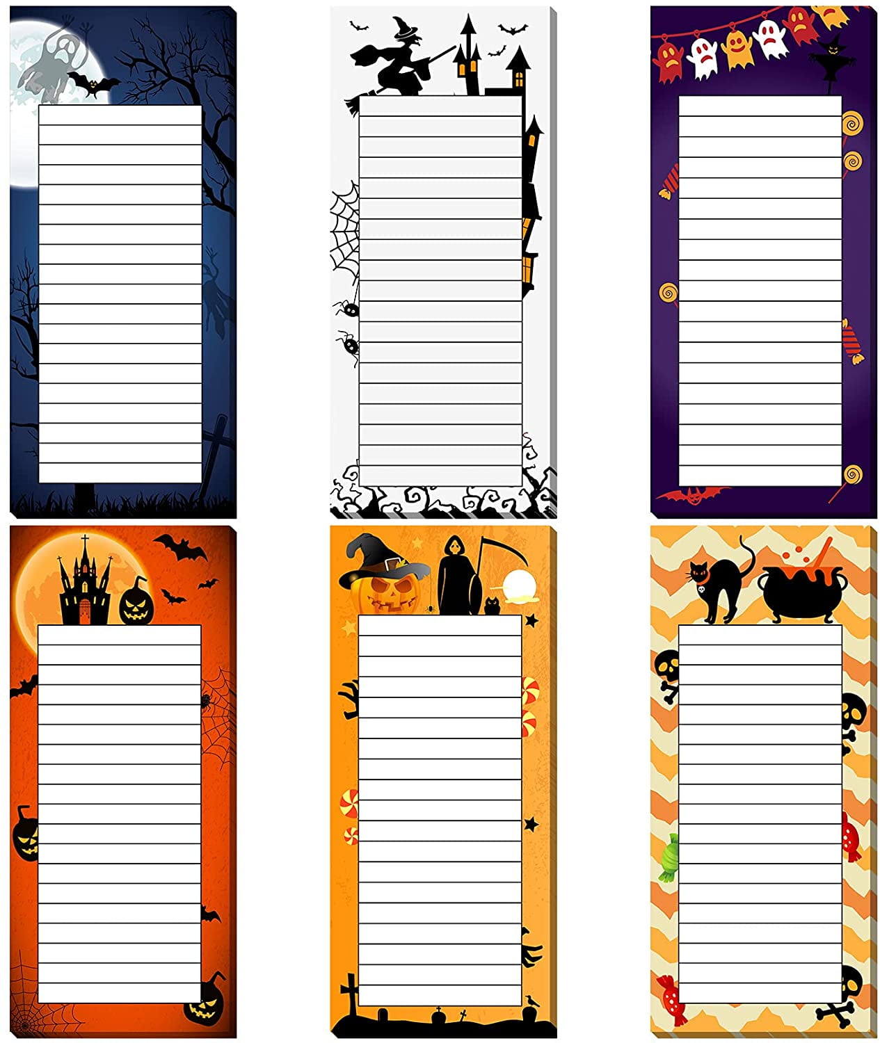 6 Pieces Halloween Magnetic Notepads Skull Witch Pumpkin Ghost ...