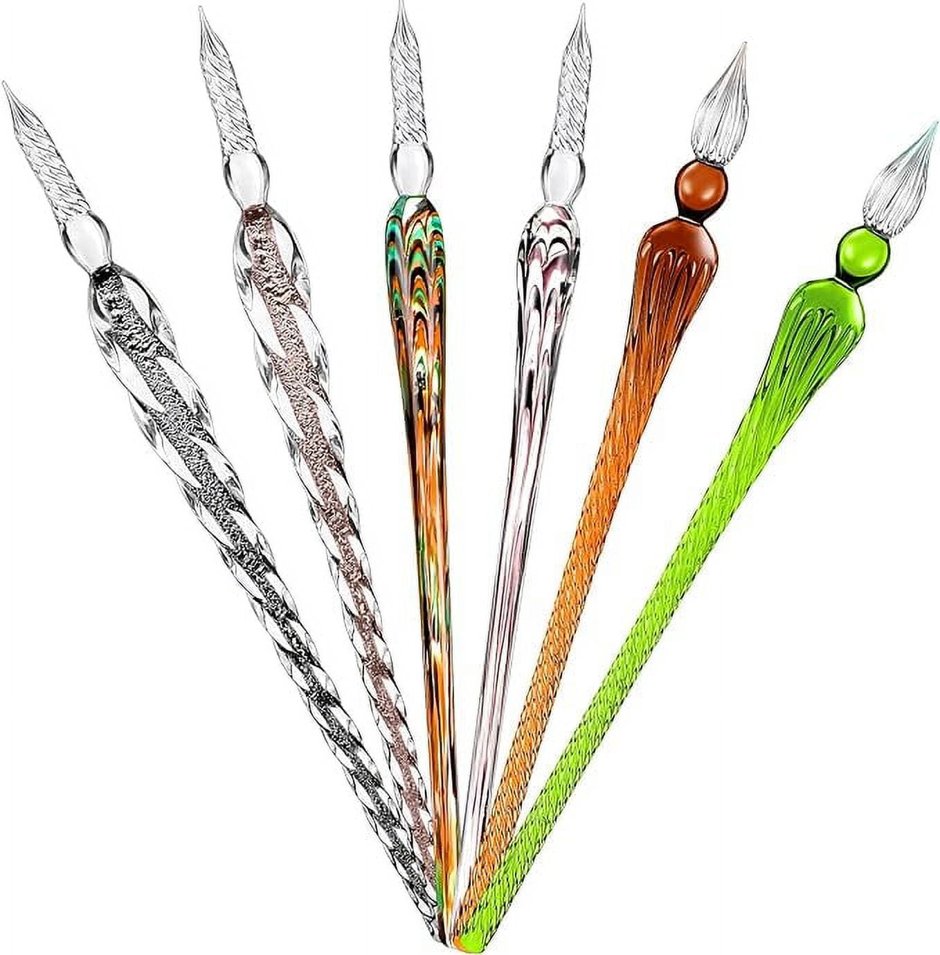 6 Pieces Handmade Glass Dip Pen Crystal Glass Signature Pen Calligraphy Glass Pen Vintage Dip Ink Pen Borosilicate Present Pen for Writing Drawing