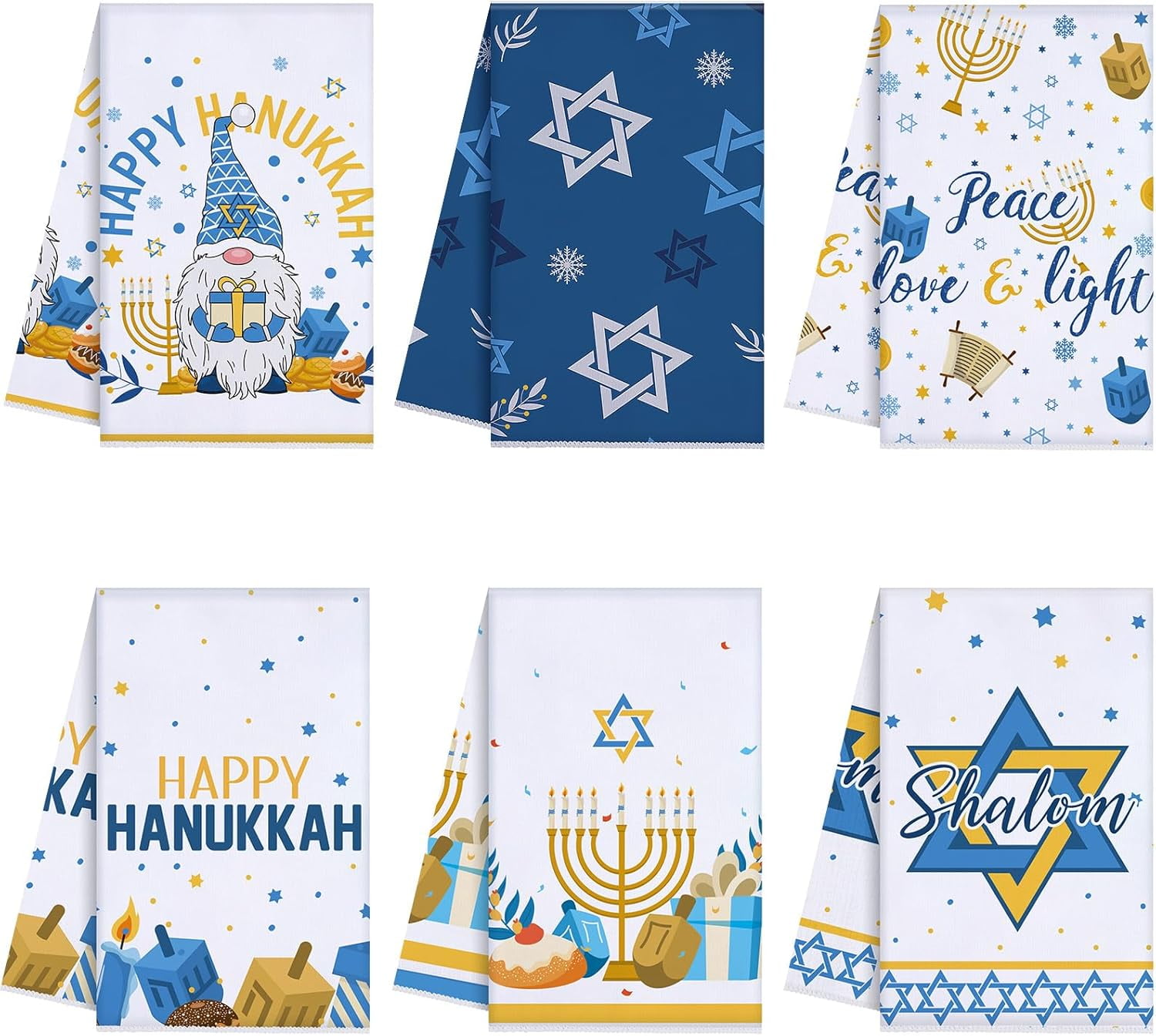 6 Pieces Happy Hanukkah Kitchen Towels Hanukkah Kitchen Gift Decor Blue ...