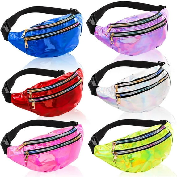 6 Pieces Holographic Fanny Pack, Adjustable Shinny Sport Waist Bag ...