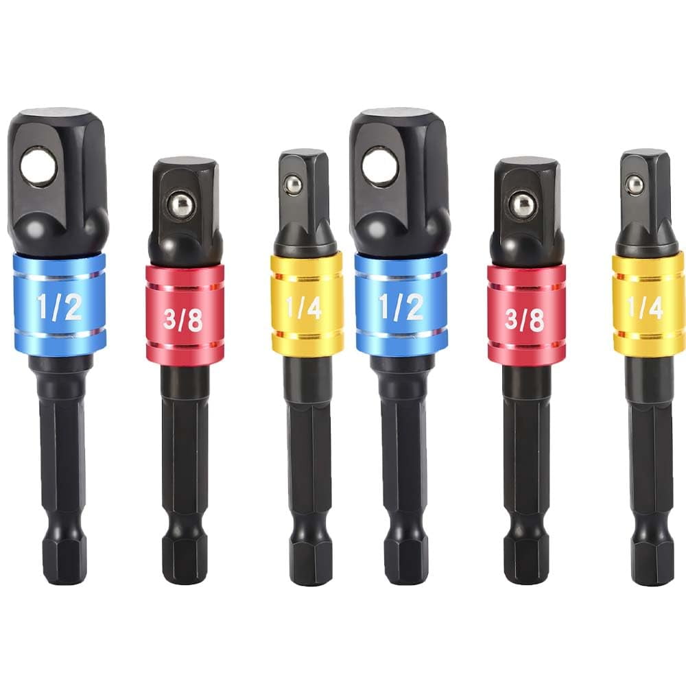 6 Pieces Impact Grade Socket Adapter/Extension Set Turns Power Drill Into High Speed Nut Driver ...