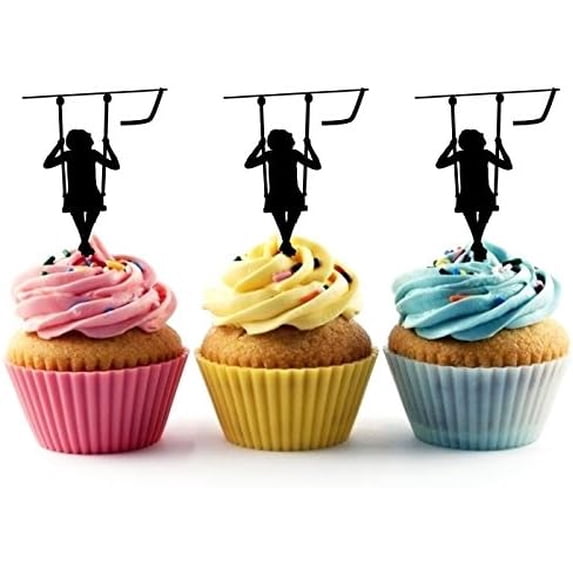 6 Pieces Kid on Swing Silhouette Acrylic Cupcake Toppers, Black Child ...