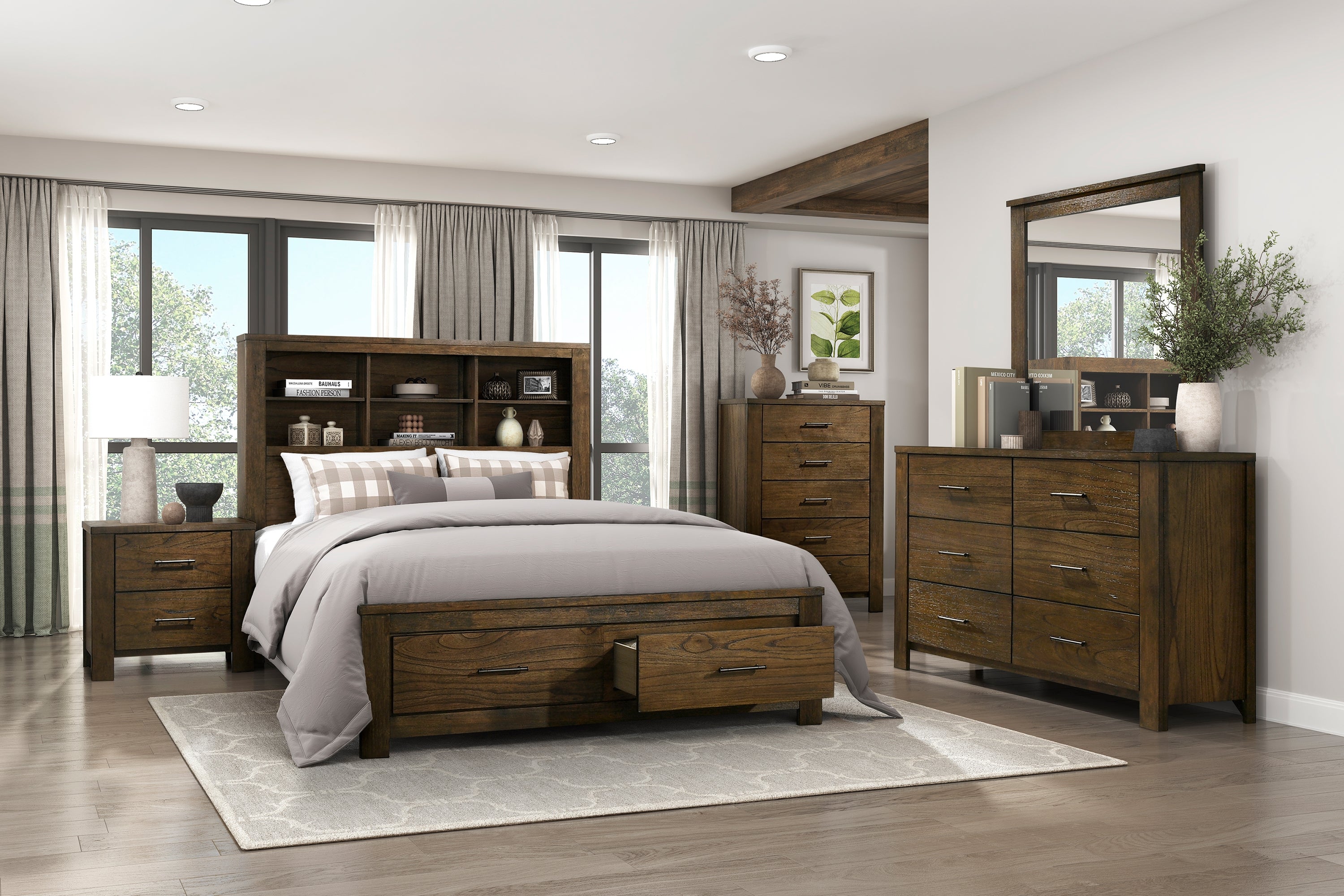6 Pieces King Bedroom Set Bed Dresser Mirror Nightstand Chest Storage ...