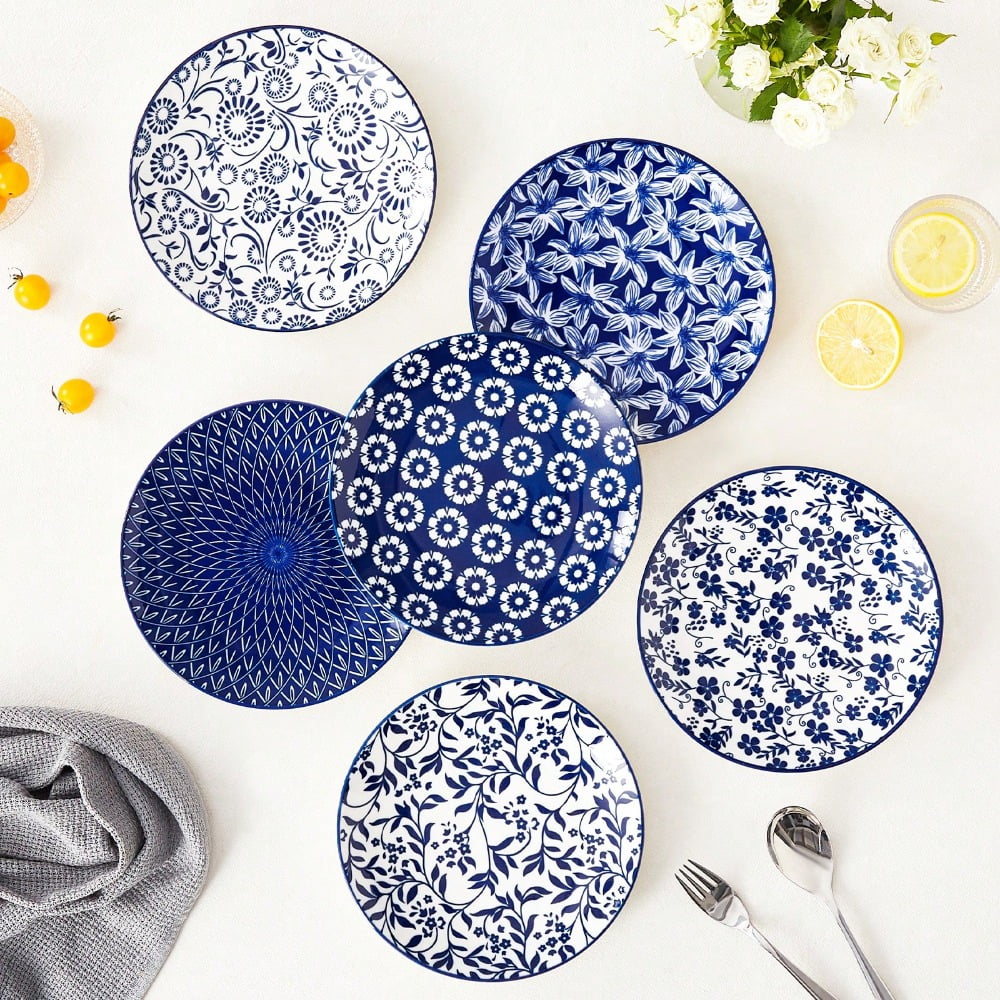 6 Pieces Kitchen, Blue And White Porcelain, Different Ceramic Decal ...