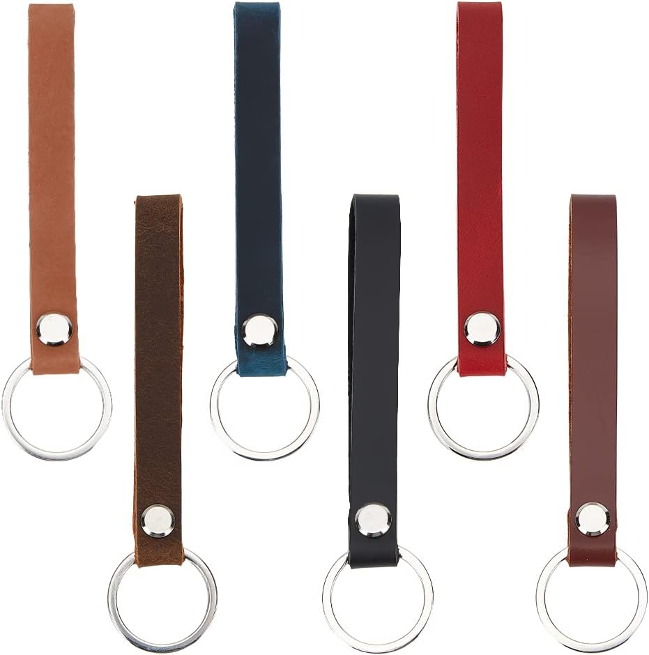 6 Pieces Leather Keychain 6 Colors Car Keychain with Key Rings Leather ...